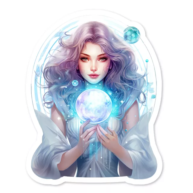 Girl And Crystal Ball Sticker, Scrapbook, Water Bottle ...