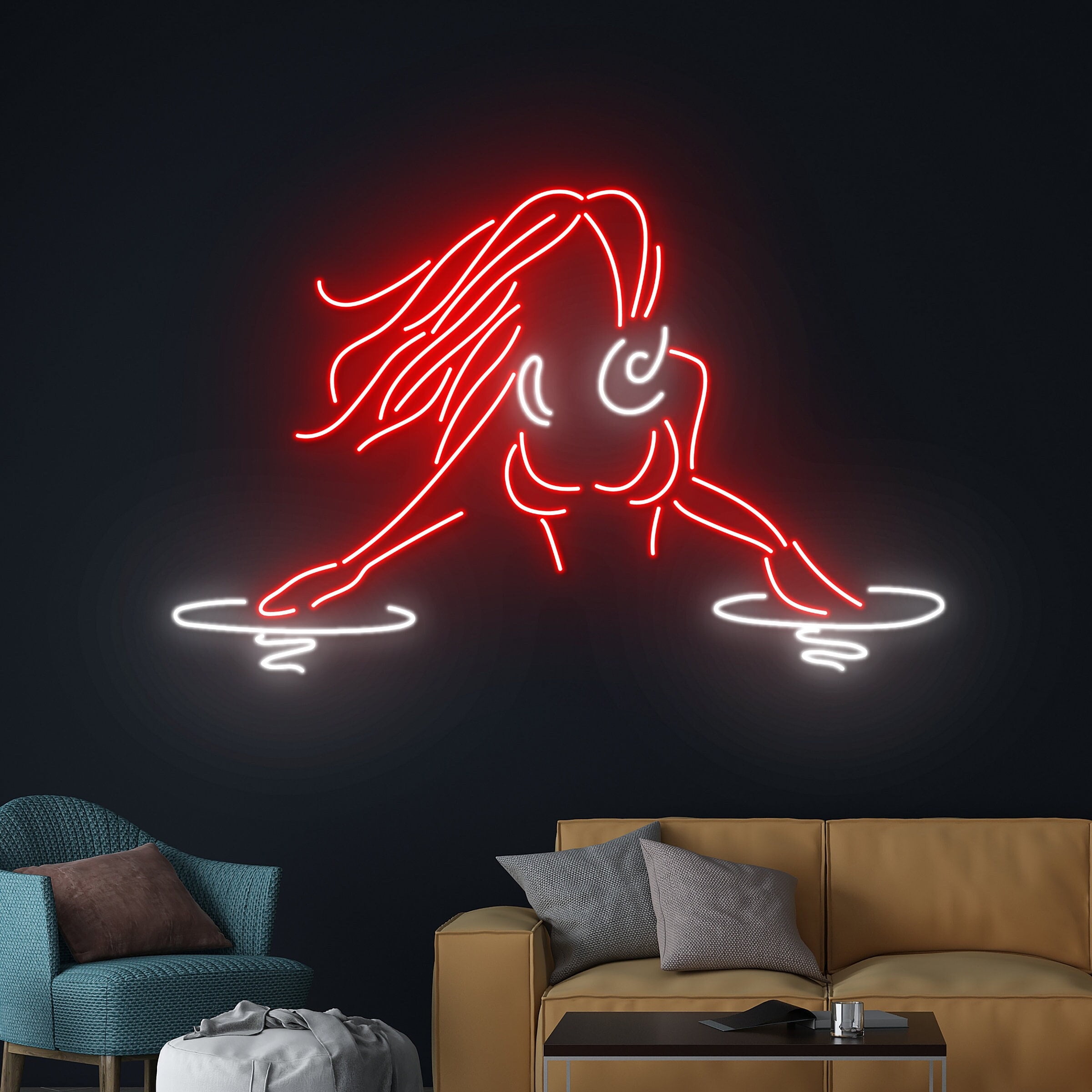 Girl DJ Led Sign, DJ Lady Neon Light, DJ Woman Neon Sign, Music Player ...