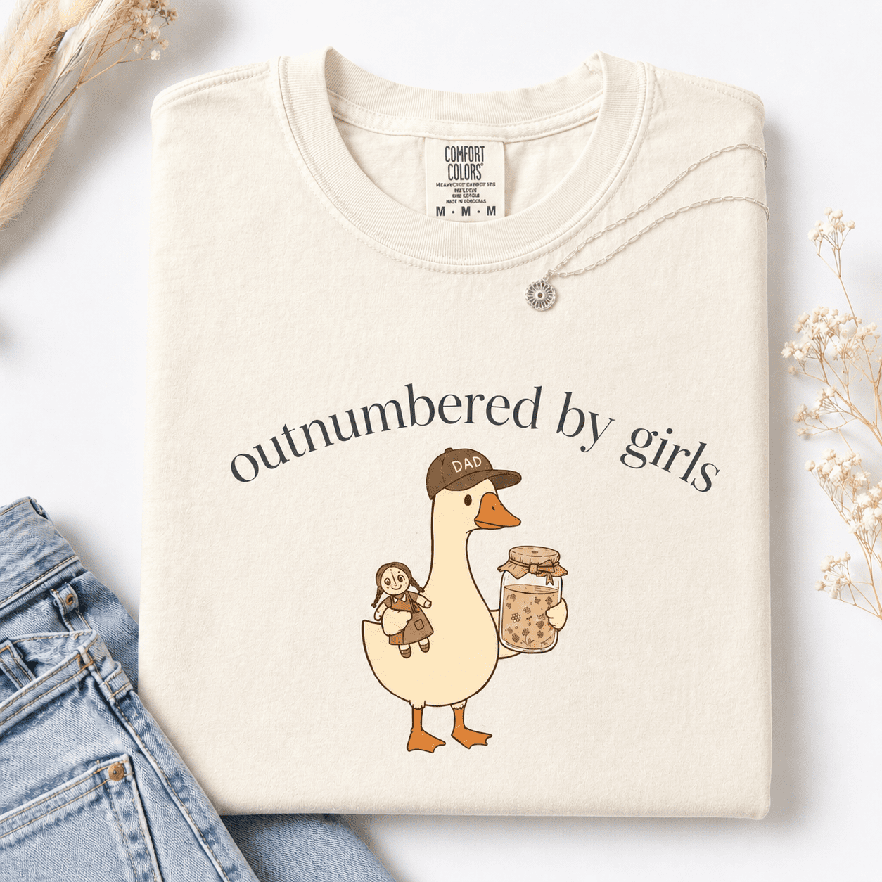 Girl Dad Comfort Colors Shirt, Outnumbered By Girls Funny Duck Tee ...