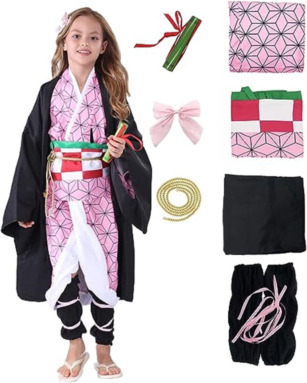 Girl Demon Slayer Nezuko Cosplay Kimono Costume Set - Walmart.com