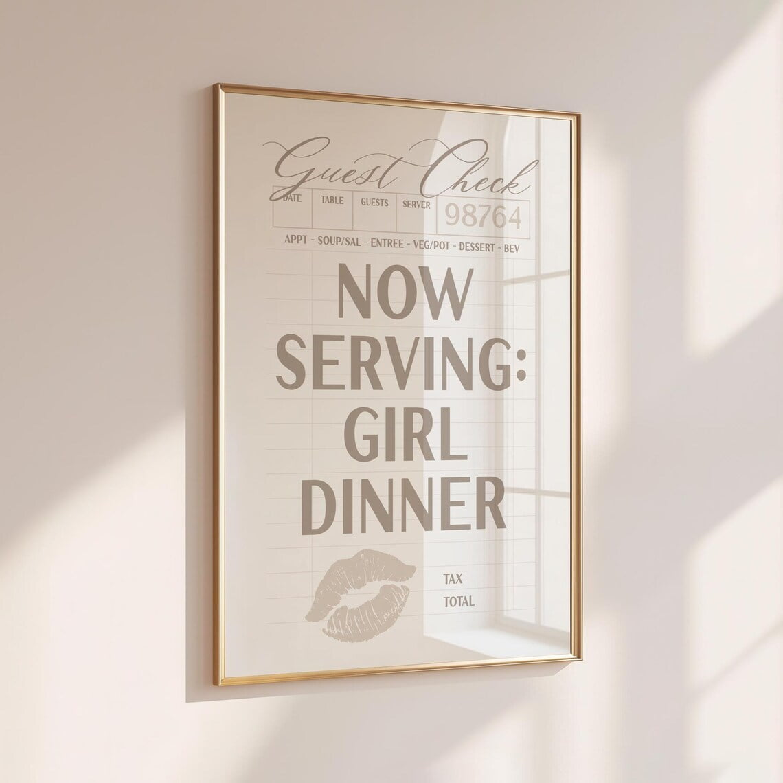 Girl Dinner College Apartment Print, Funny Kitchen Prints, Guest Check Poster, Neutral Bar Cart ...