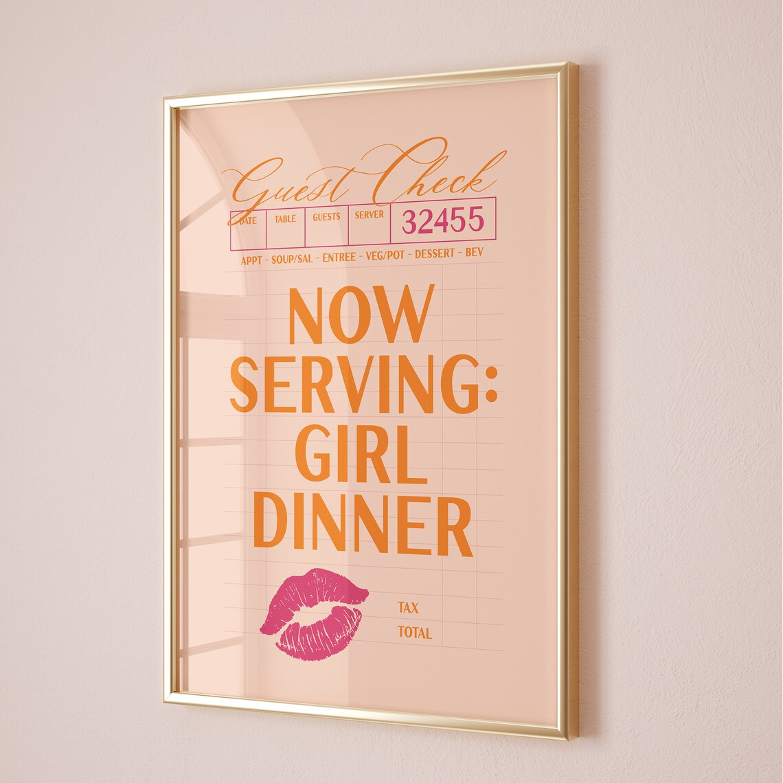 Girl Dinner College Apartment Print, Funny Kitchen Prints, Guest Check ...