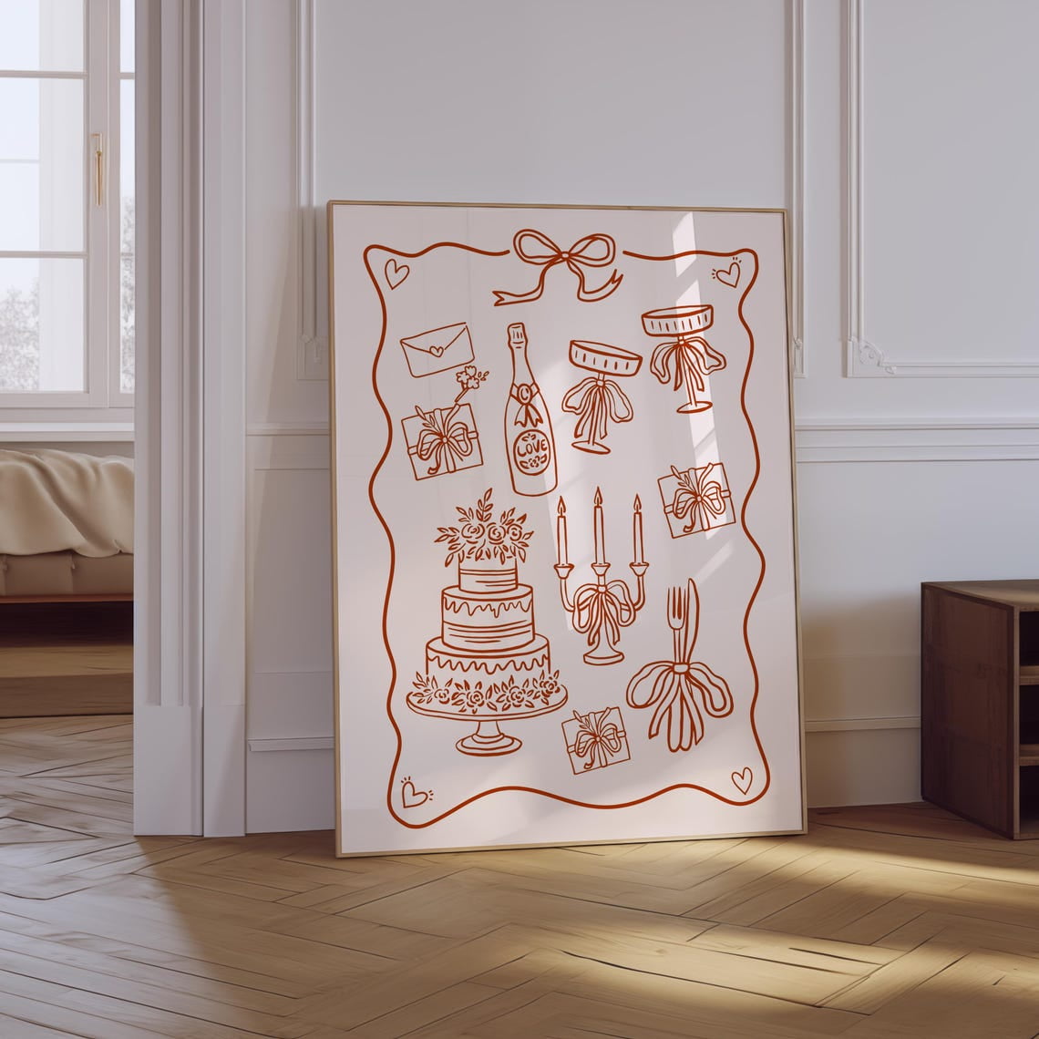 Girl Dinner Print, Trendy Coquette Kitchen Wall Art, Champagne ...