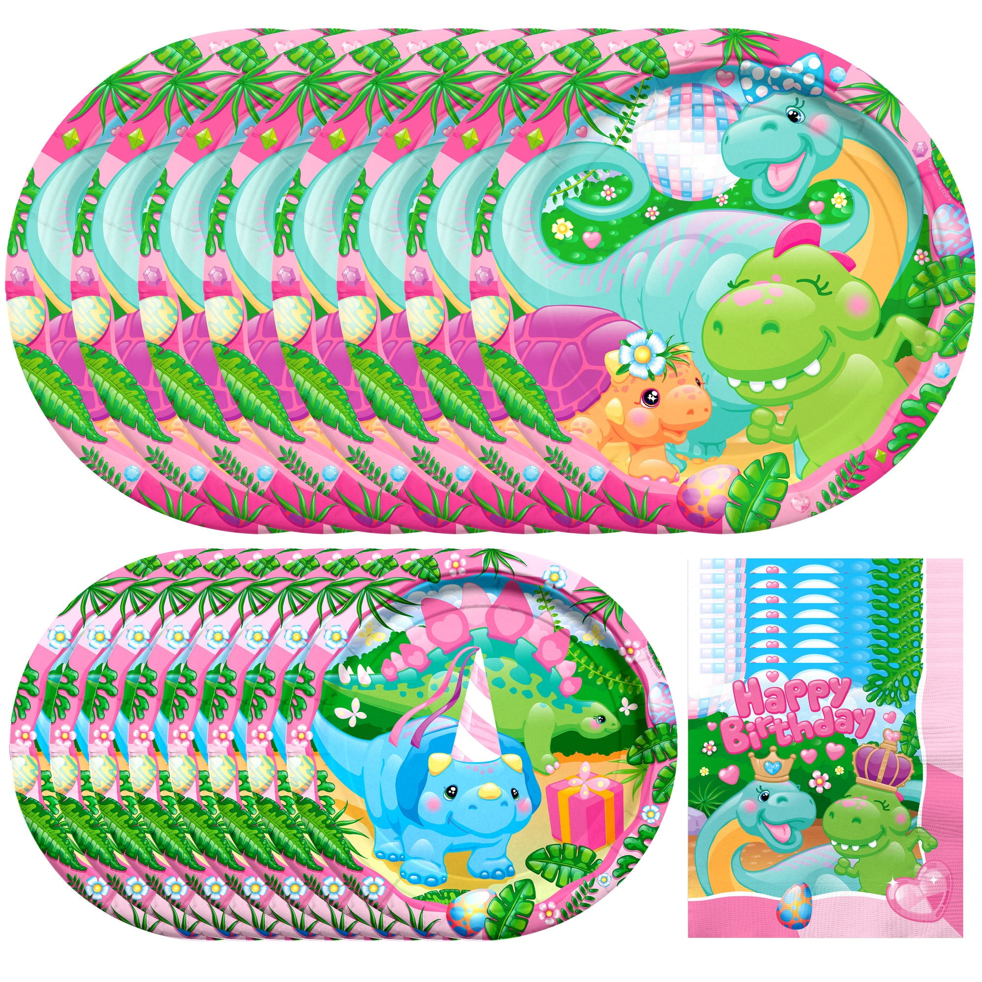 Girl Dinosaur Birthday Party Supplies Tableware Starter Set for 24 ...