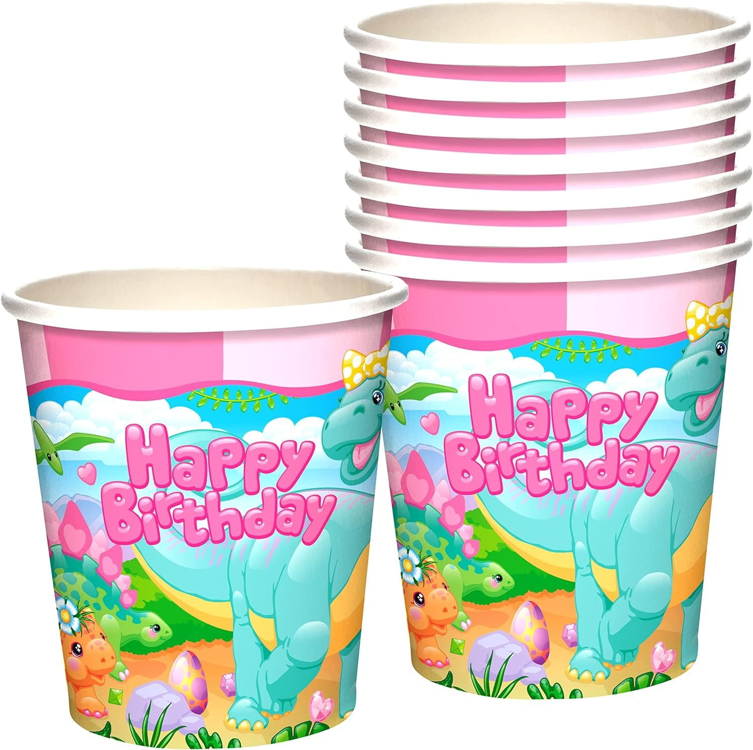Girl Dinosaur Cups 8 Count - Girl Dinosaur Party Supplies - Walmart.com