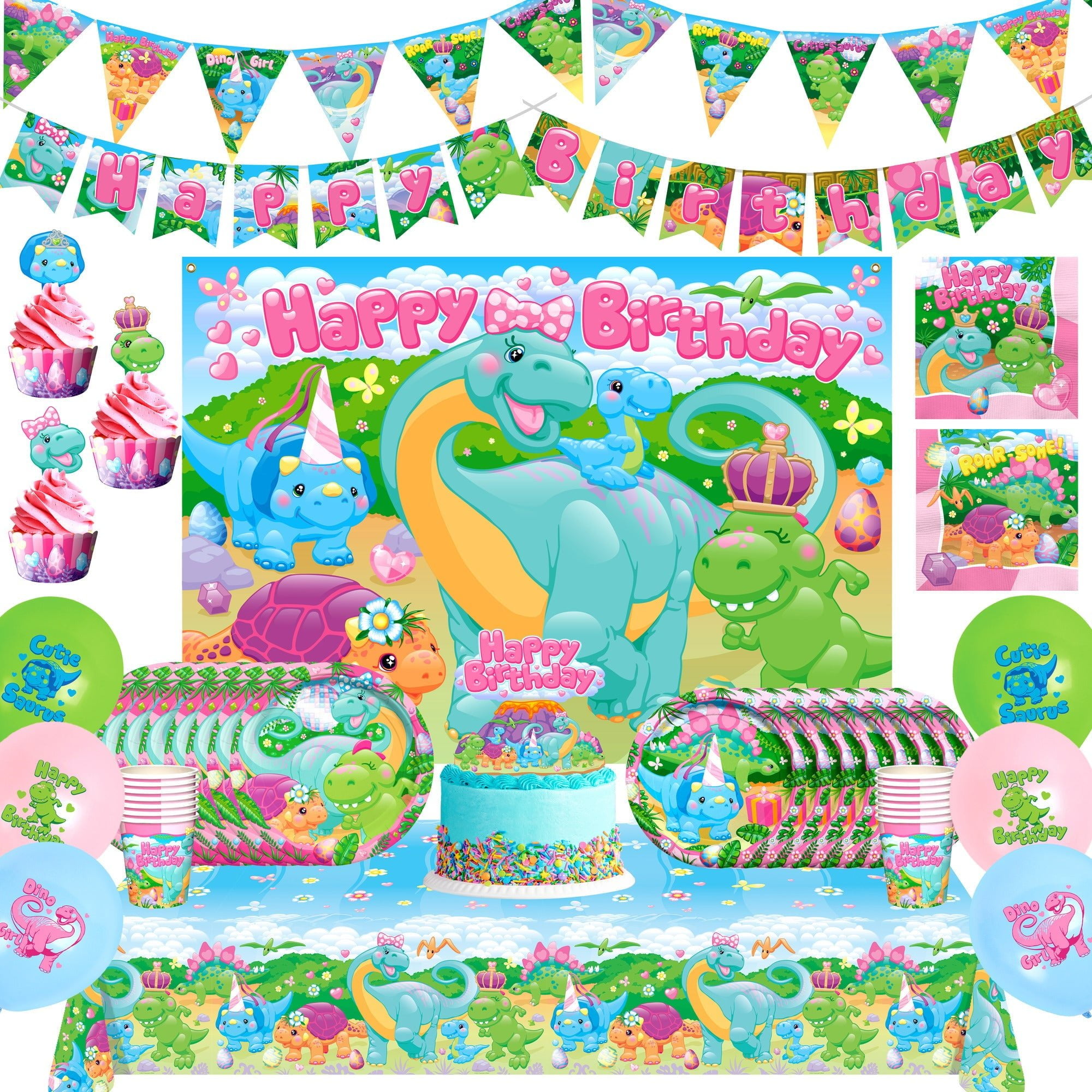 Girl Dinosaur Party Supplies Ultimate Set for 16 Guests - Walmart.com