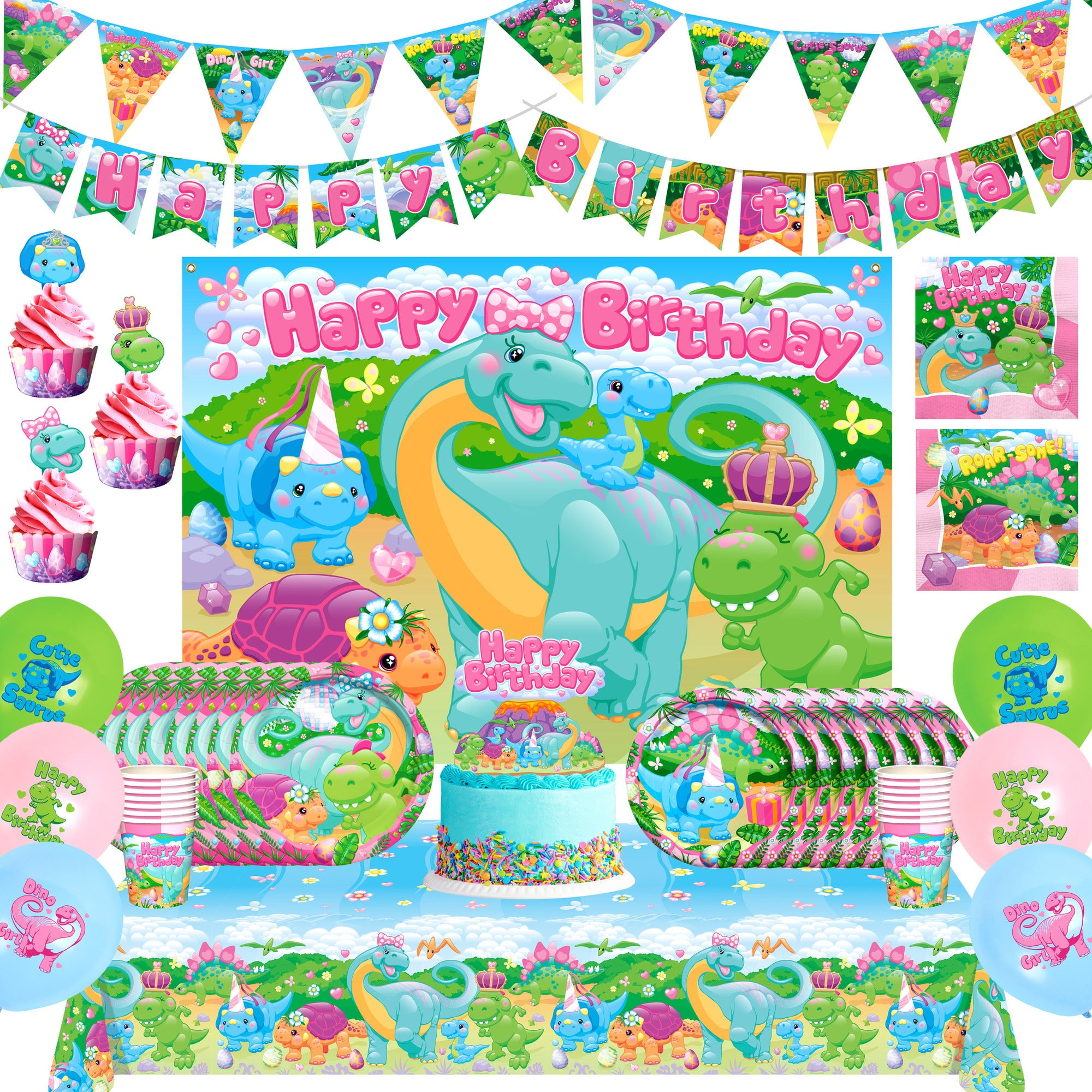 Girl Dinosaur Party Supplies Ultimate Set for 16 Guests - Walmart.com