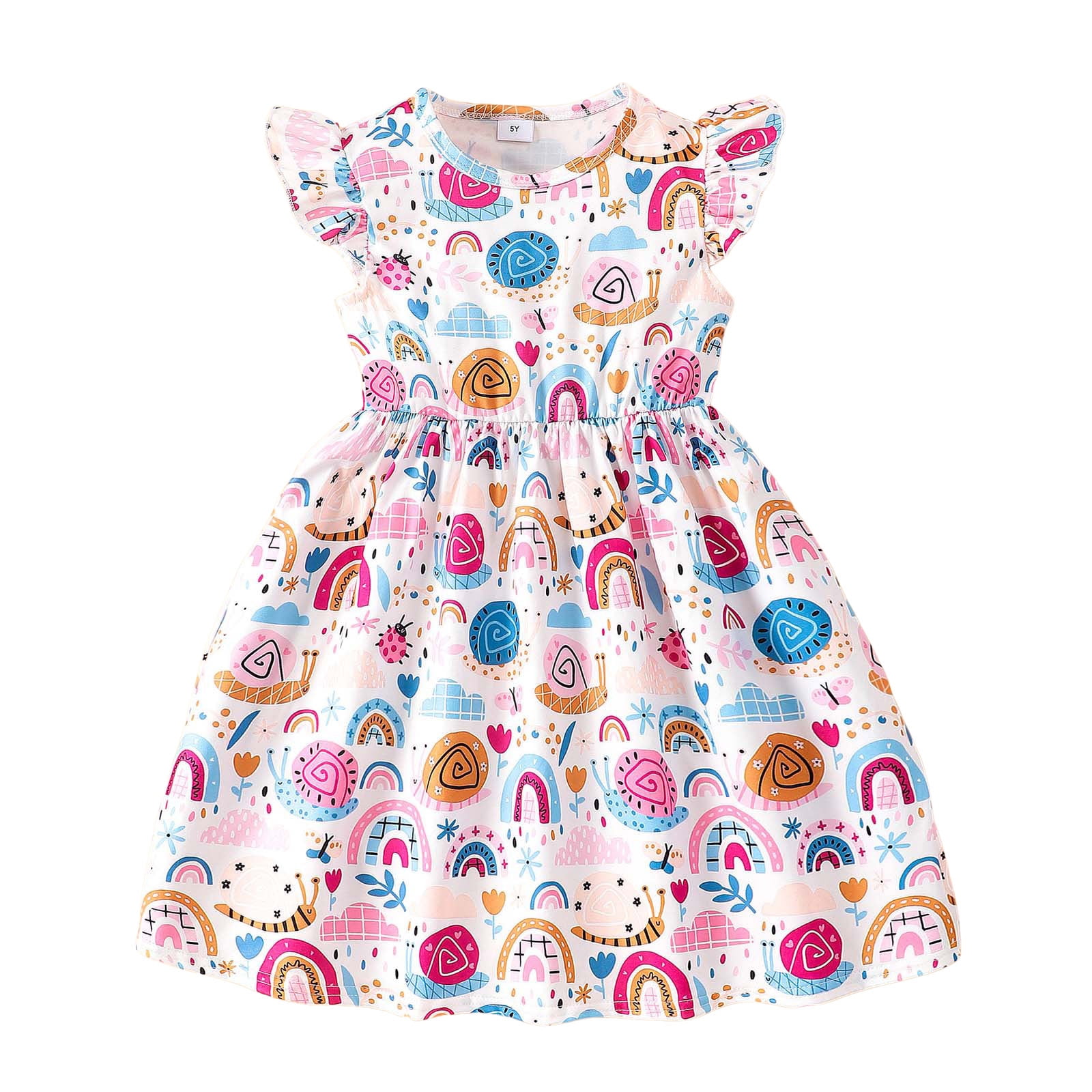 Girl Dress Short Sleeve Cartoon Prints Beach Essentials for Girl,White ...