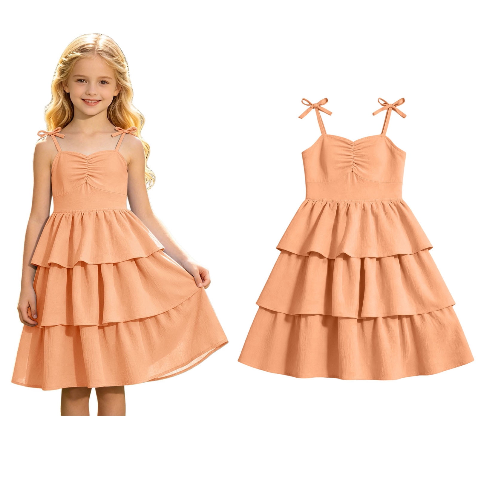 Girl Dress Spaghetti Strap Smocked Dress A Line Flowy Swing Dress Kids ...
