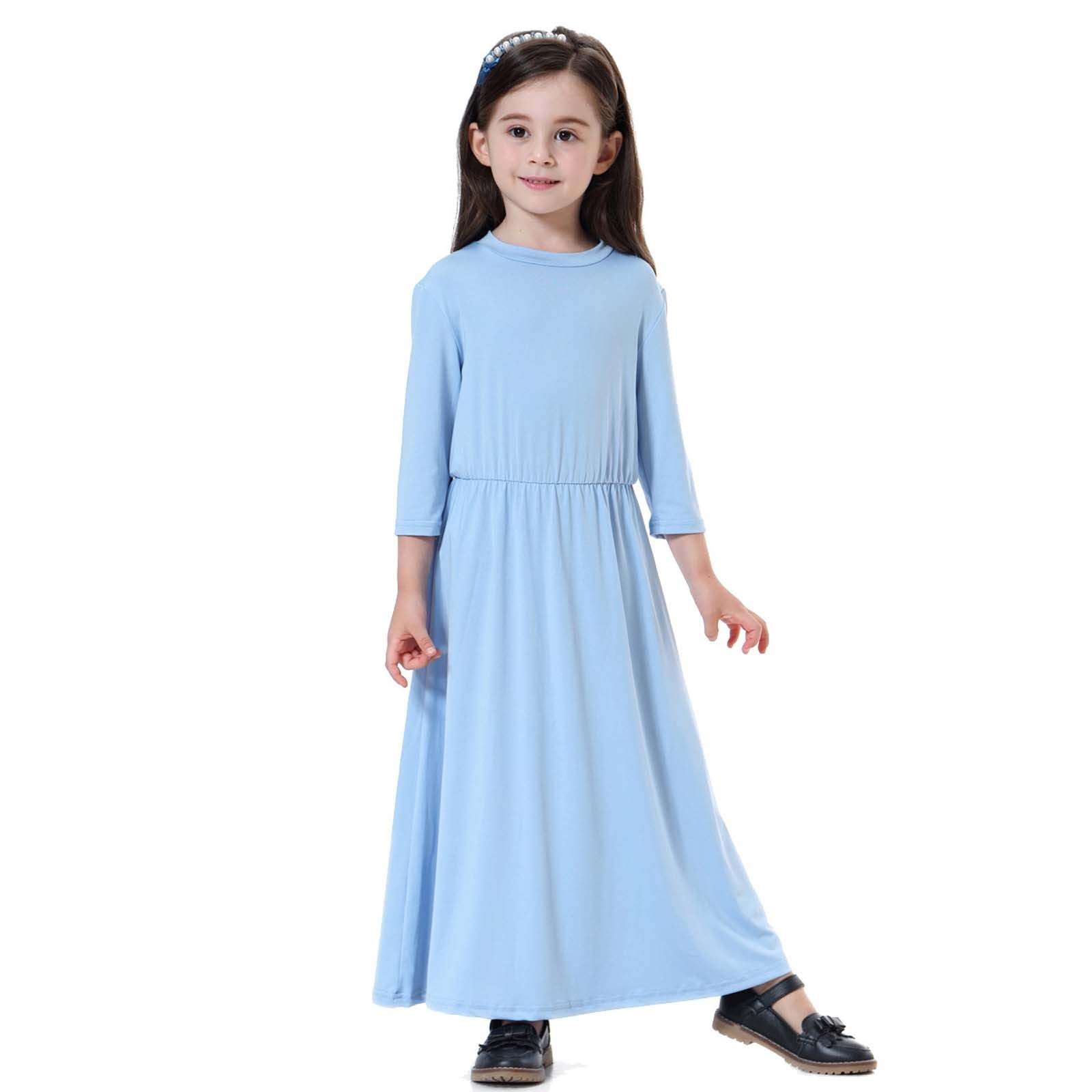 Girl Dresses Blue Maxi Dress with Sleeves Girls Party Dress Graduation ...