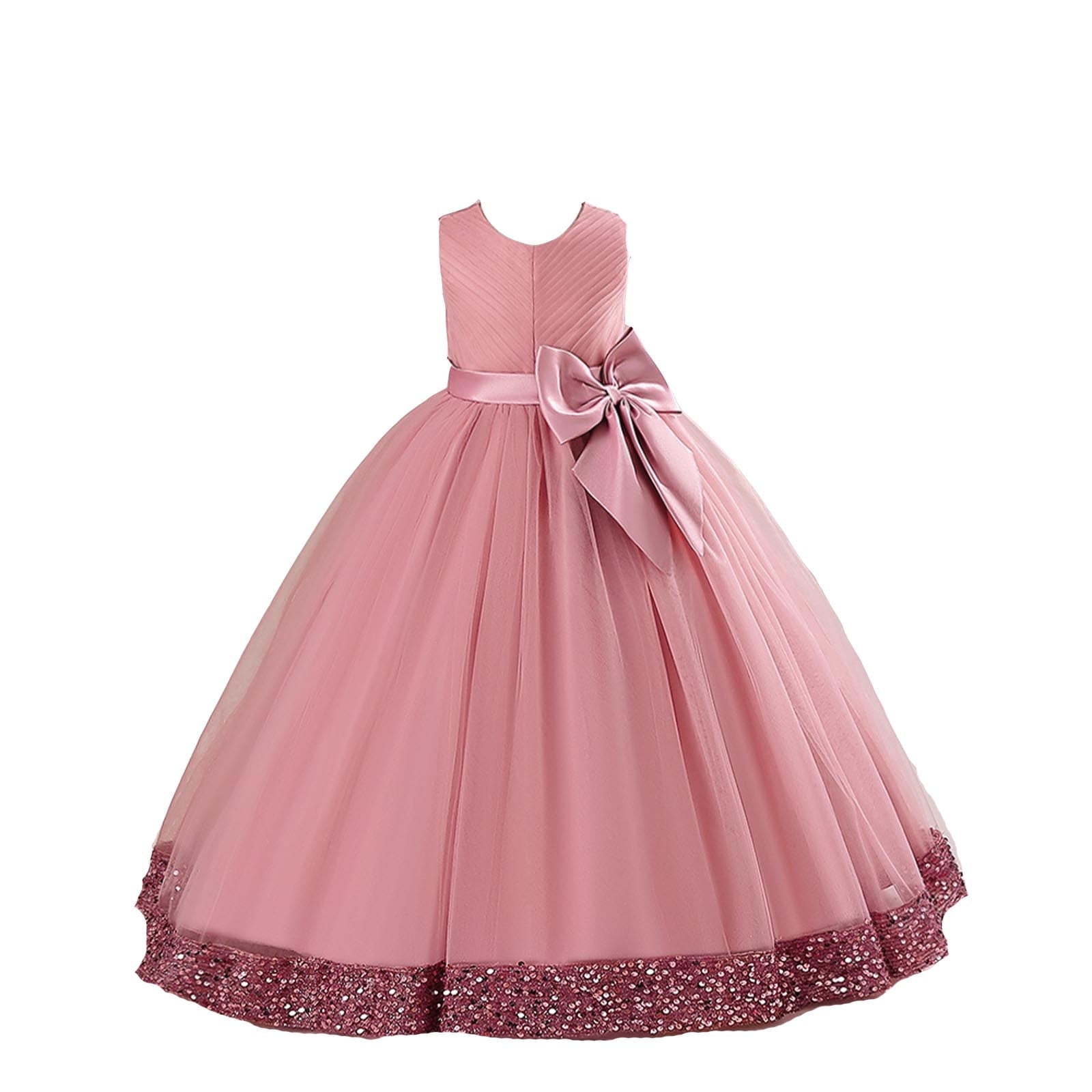 Girl Dresses Formal Bowknot Backless Sleeveless Puffy Gowns Princess ...