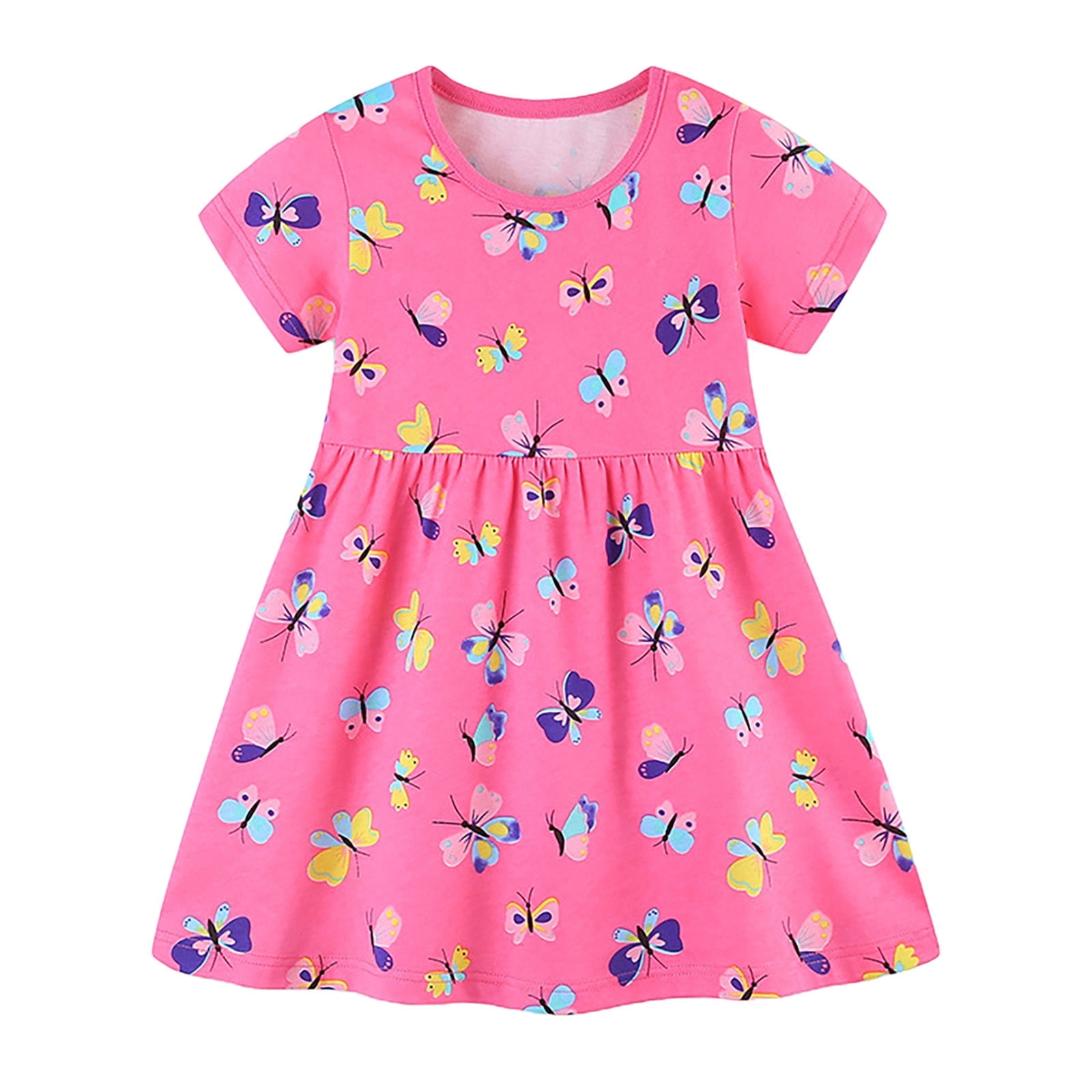 Girl Dresses Girls Short Sleeve Prints Dance Party Princess Dresses ...