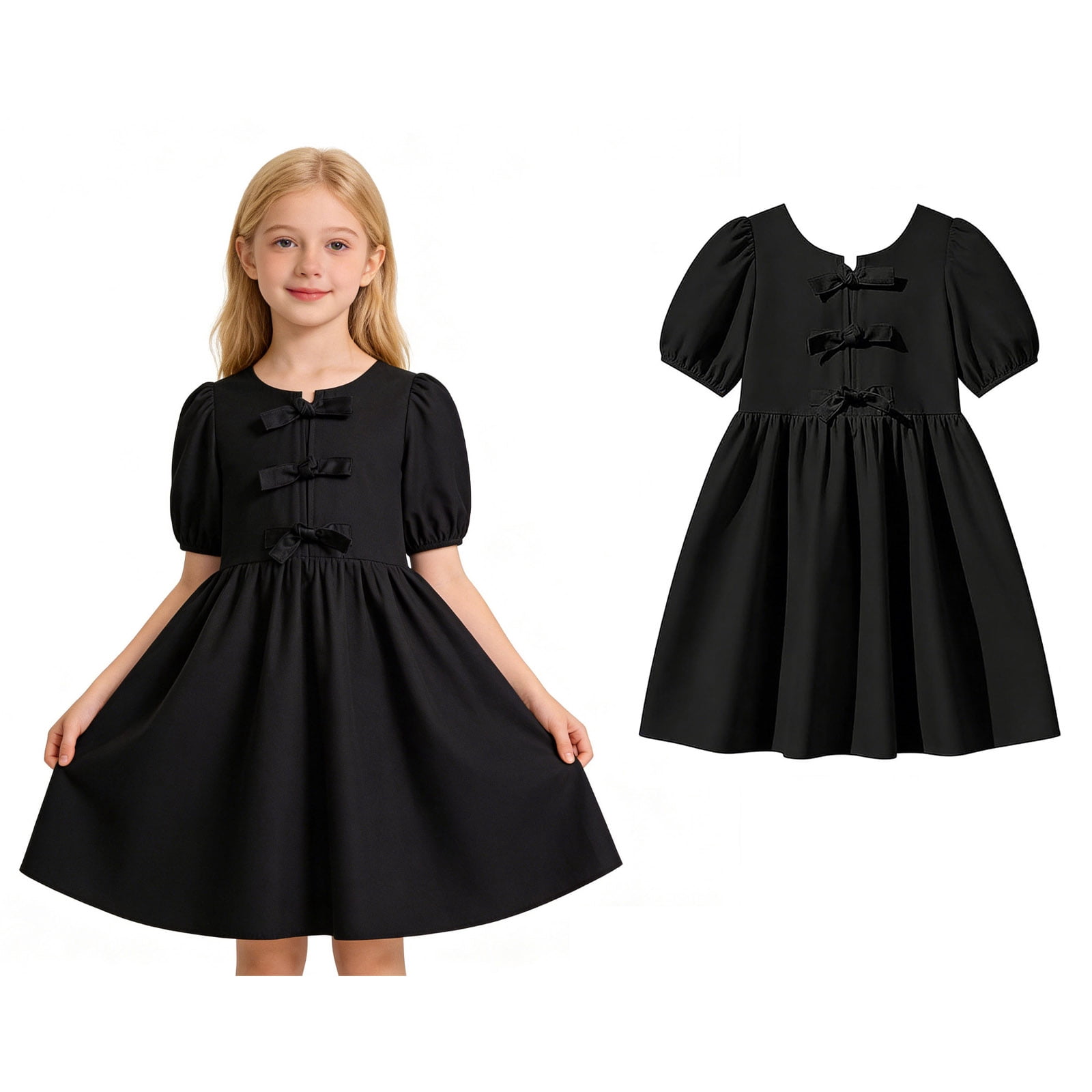 Girl Dresses Short Sleeve Flared Girls Flowy Dress Graduation Dress ...