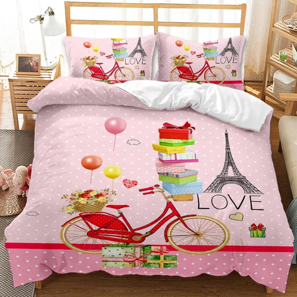 Girl Duvet Cover Set Pink Fashion Girl Sister Flowers Bedding Set Kids ...