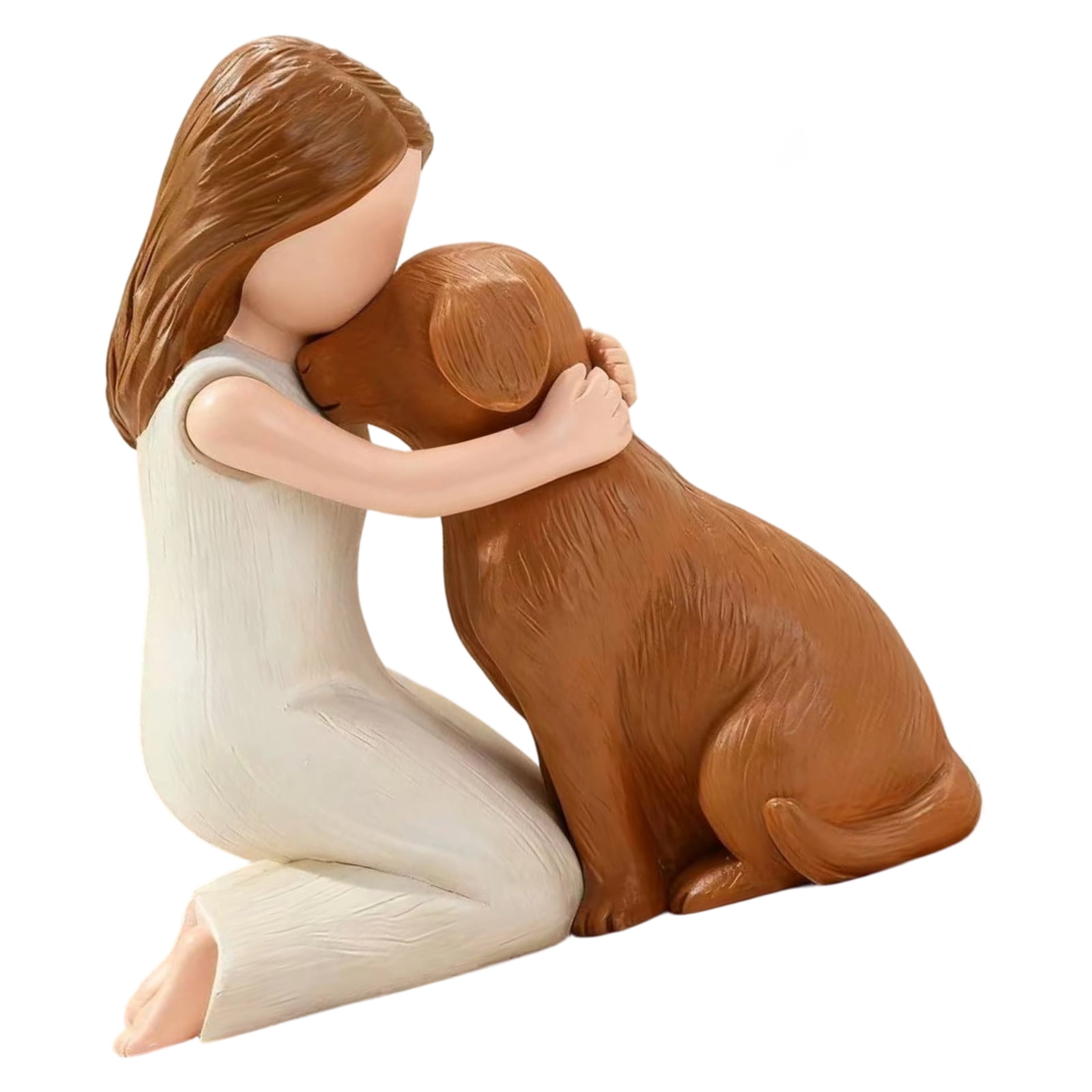 Girl Embracing Dog Sculpture Resin Miniature Statue Loss of Pet ...