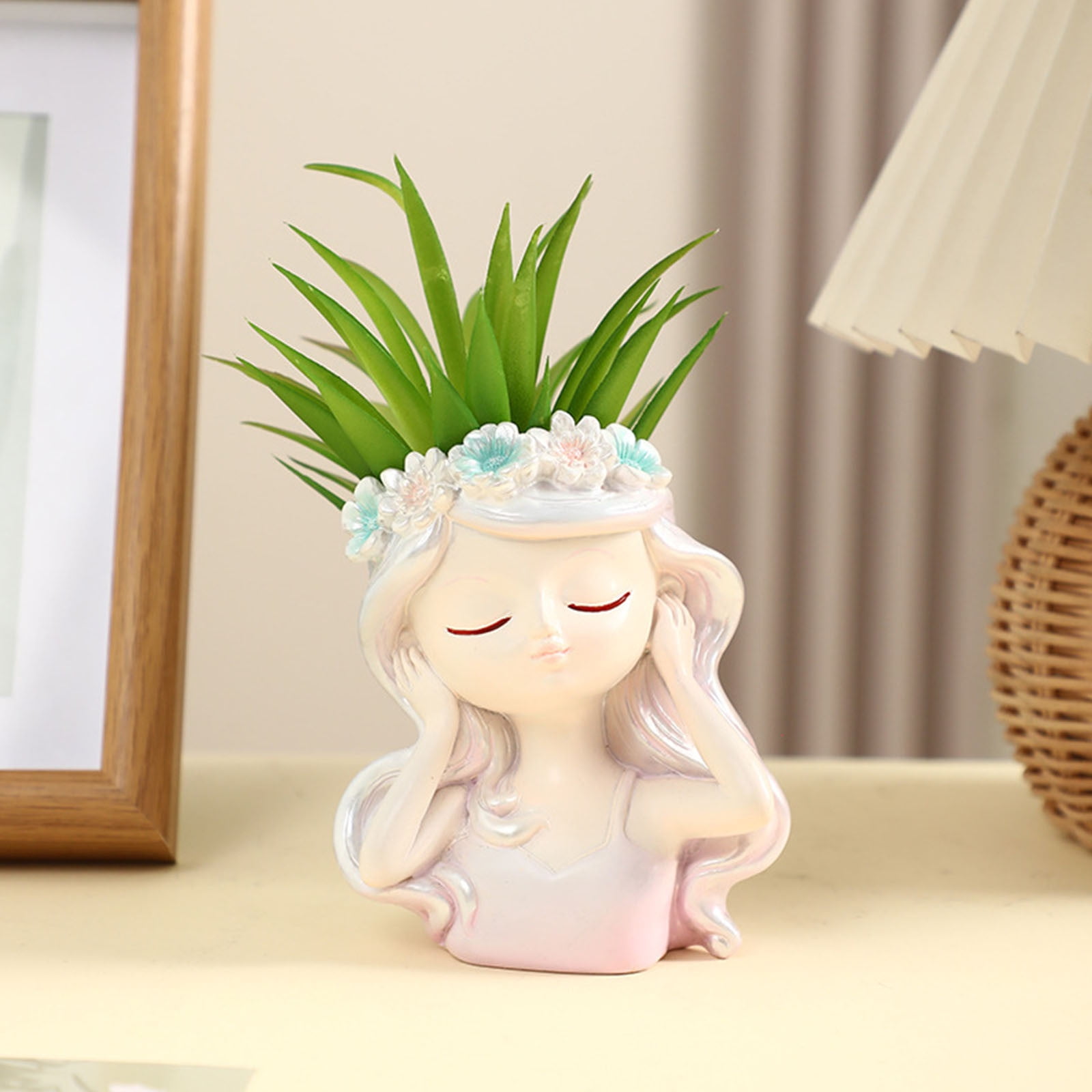 Girl Figurine Planter for Home and Office Decor, Cute Resin Planter for ...