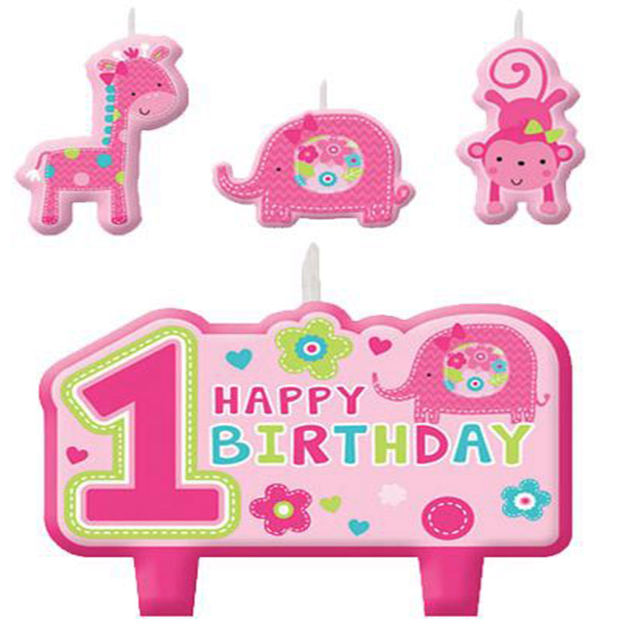 One Wild Girl 1st Birthday Candle Set (4 Pack) - Party Supplies ...