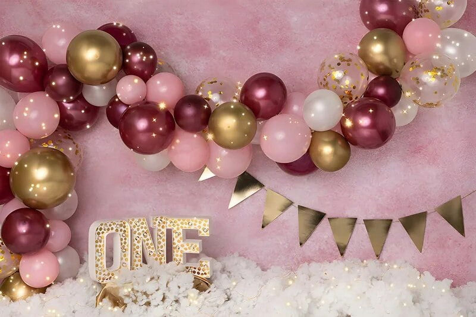 Girl First Birthday Party Backdrop Sweet Pink Balloons Bohemian Scene ...