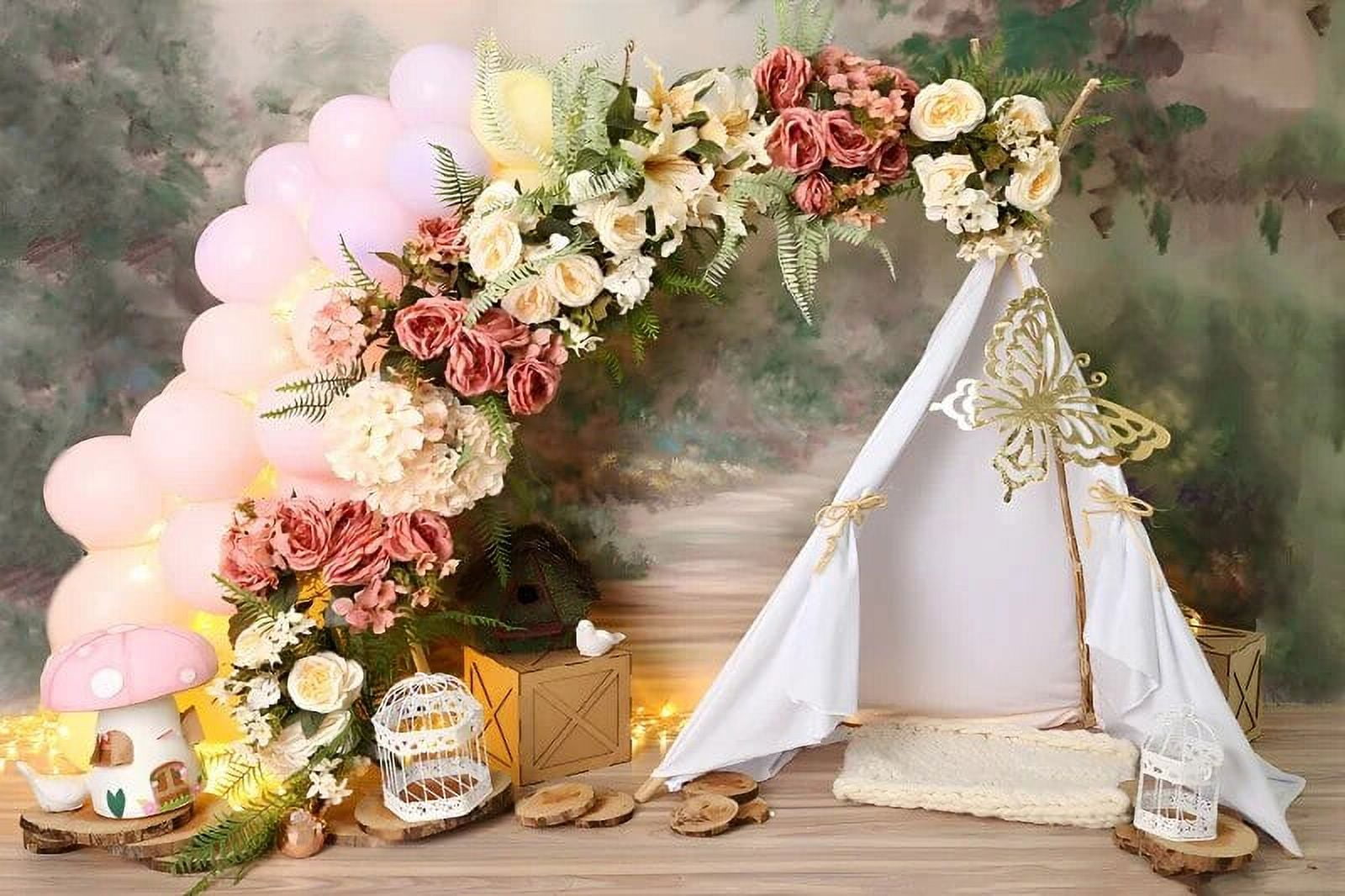 Girl First Birthday Party Backdrop Sweet Pink Balloons Bohemian Scene ...