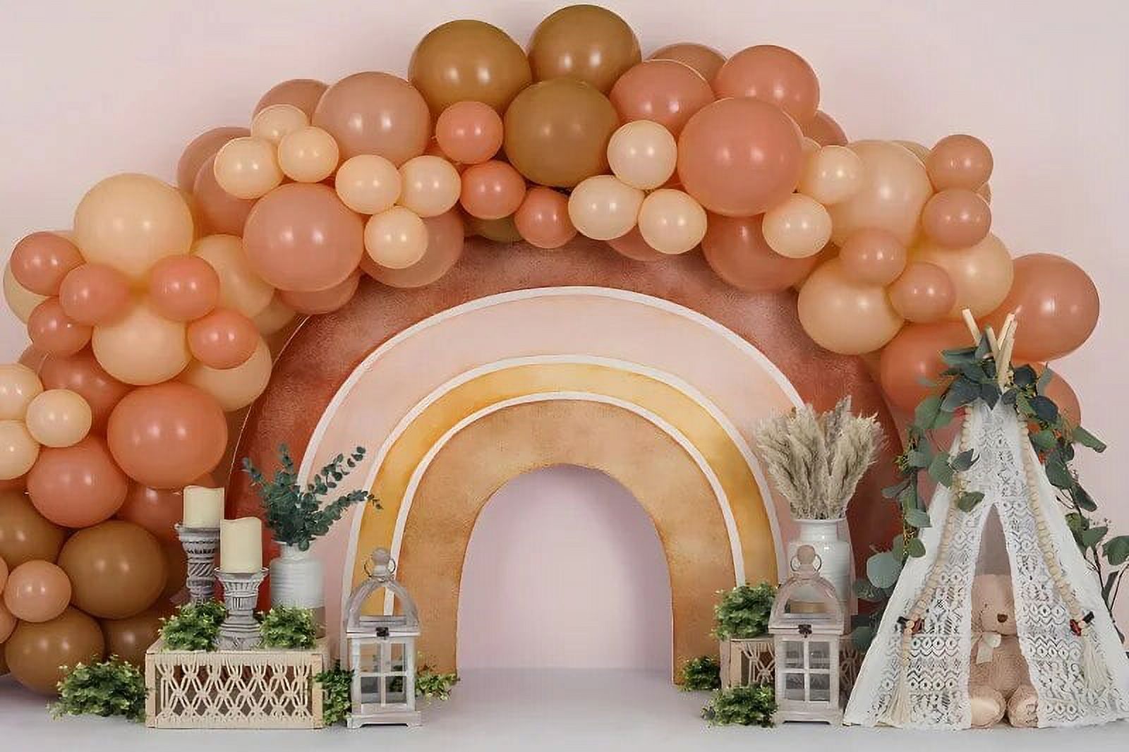 Girl First Birthday Party Backdrop Sweet Pink Balloons Bohemian Scene ...