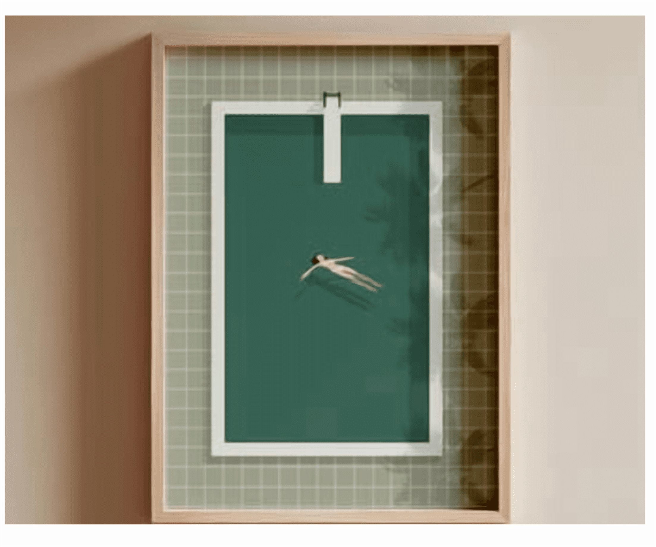 Girl Floating In Pool Poster Green Swimming Pool Wall Art Minimalist ...