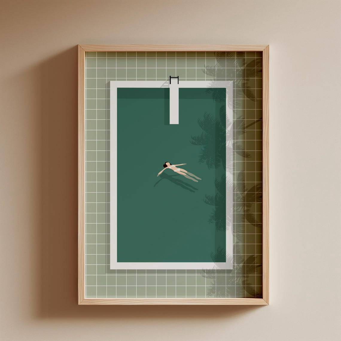 Girl Floating in Pool Green Swimming Pool Wall Art Minimalist Aesthetic ...