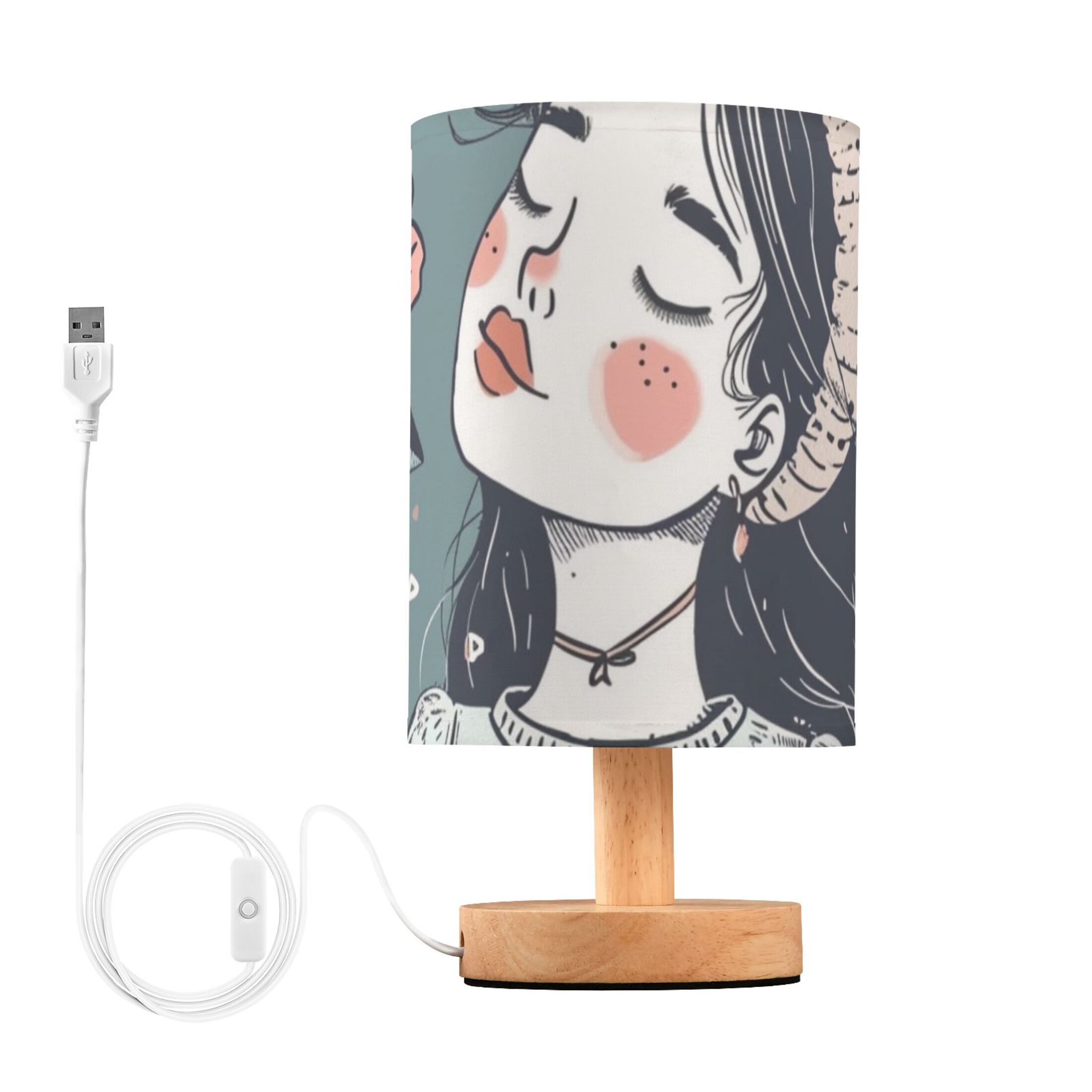 Girl Flower Ros Table Lamp USB Bedside Desk Nightstand Lamp Printed ...