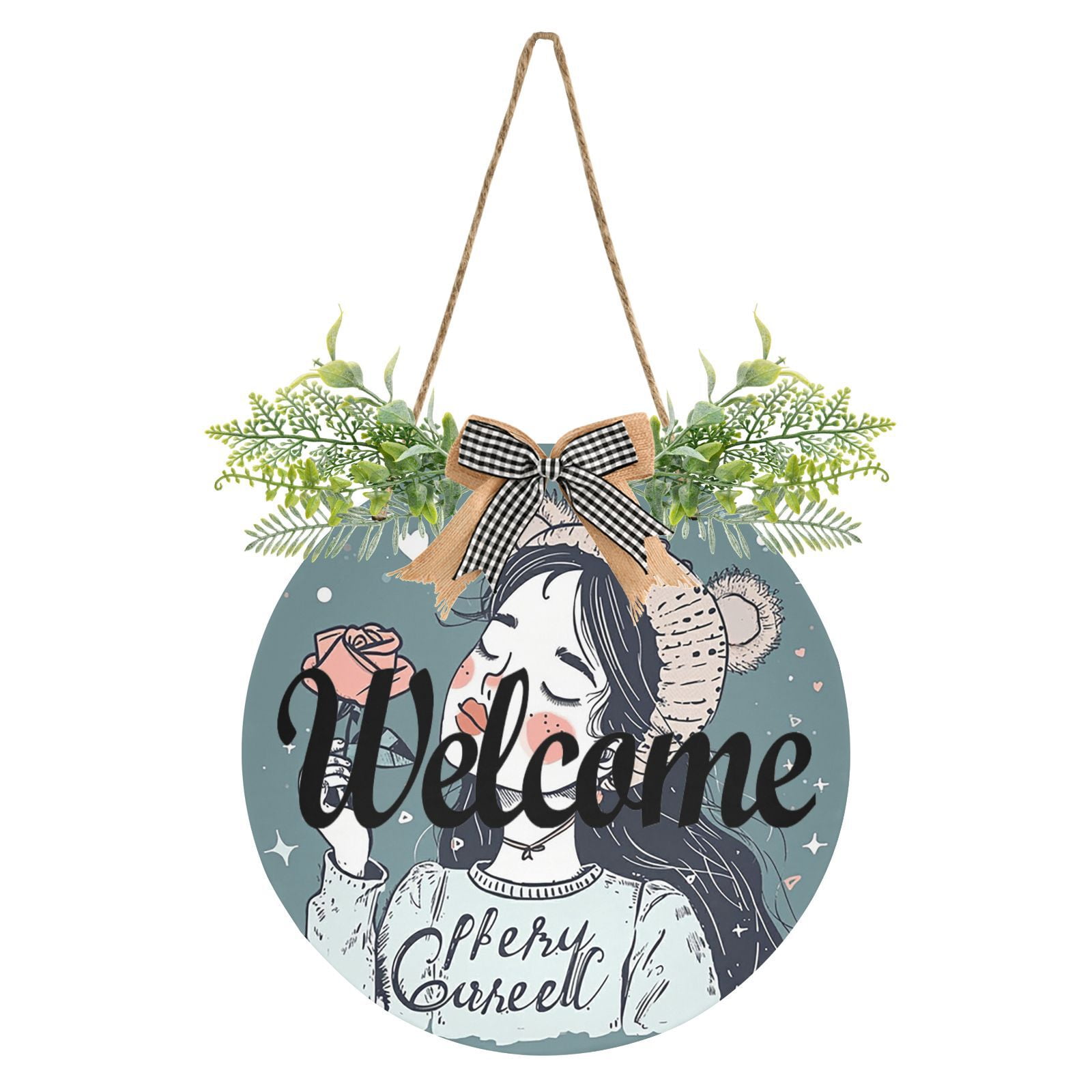 Girl Flower Rose Welcome Sign for Front Door Wreath Door Sign for ...