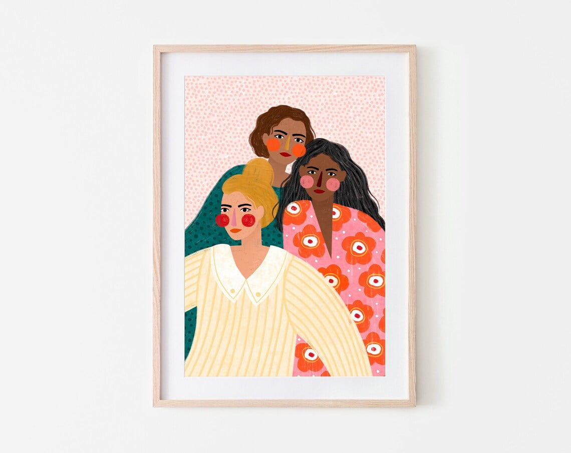 Girl Friends, Feminine Art Print, Female Empowerment, International ...