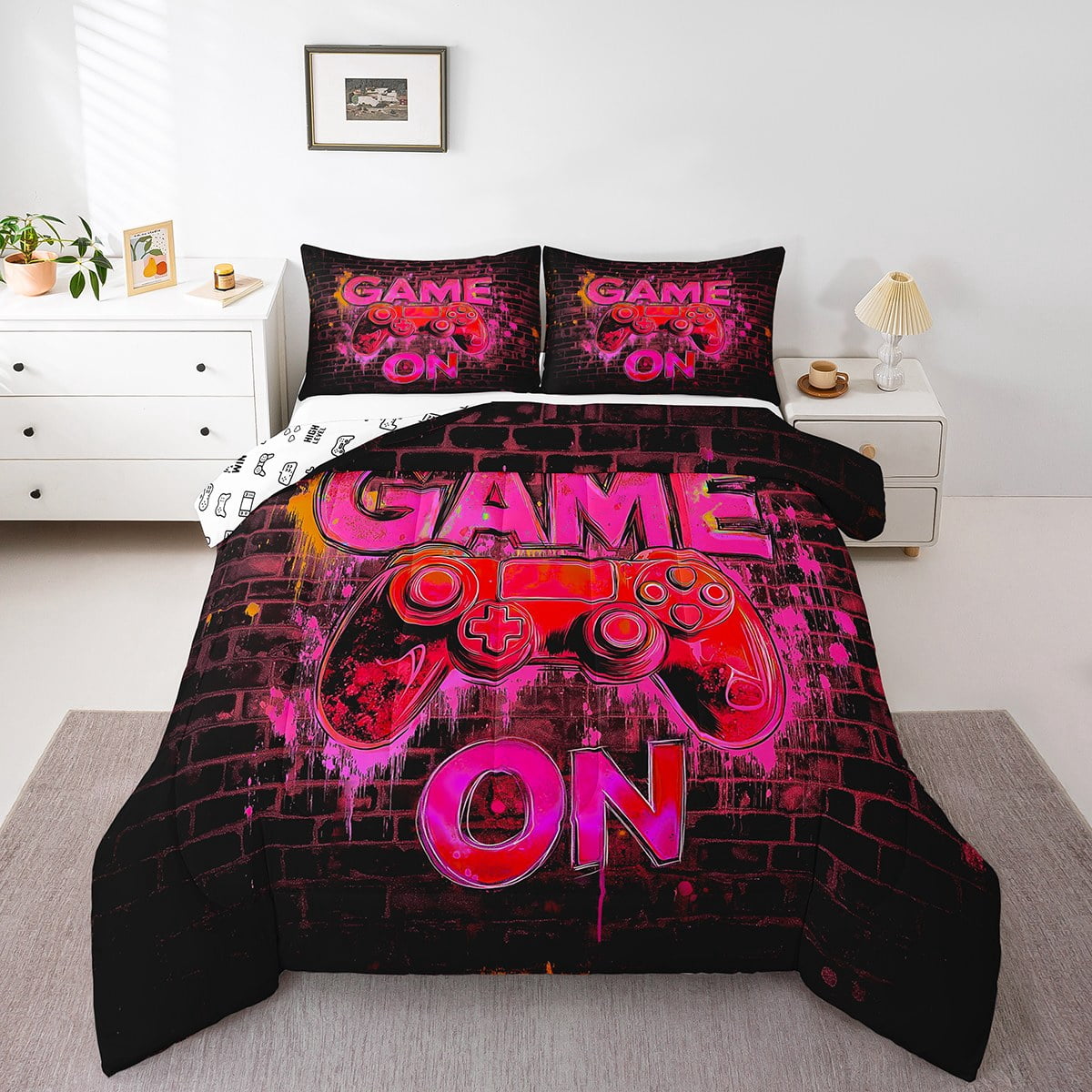 Gamepad Bedding Set,Watercolor Gaming Gamer Comforter Set Bed Set Men ...