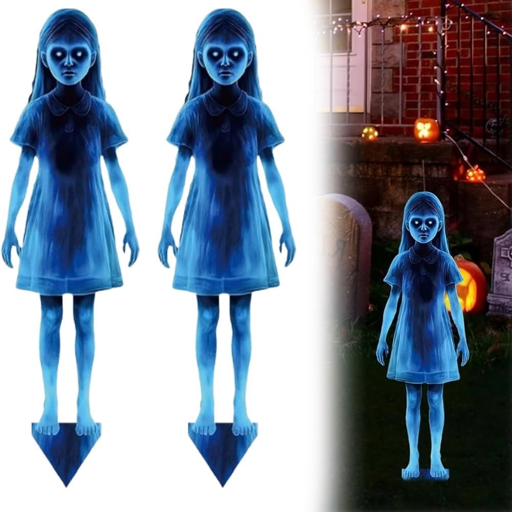 Girl Ghost Courtyard Decoration for Halloween,16 Inch Iron Scary Twins ...