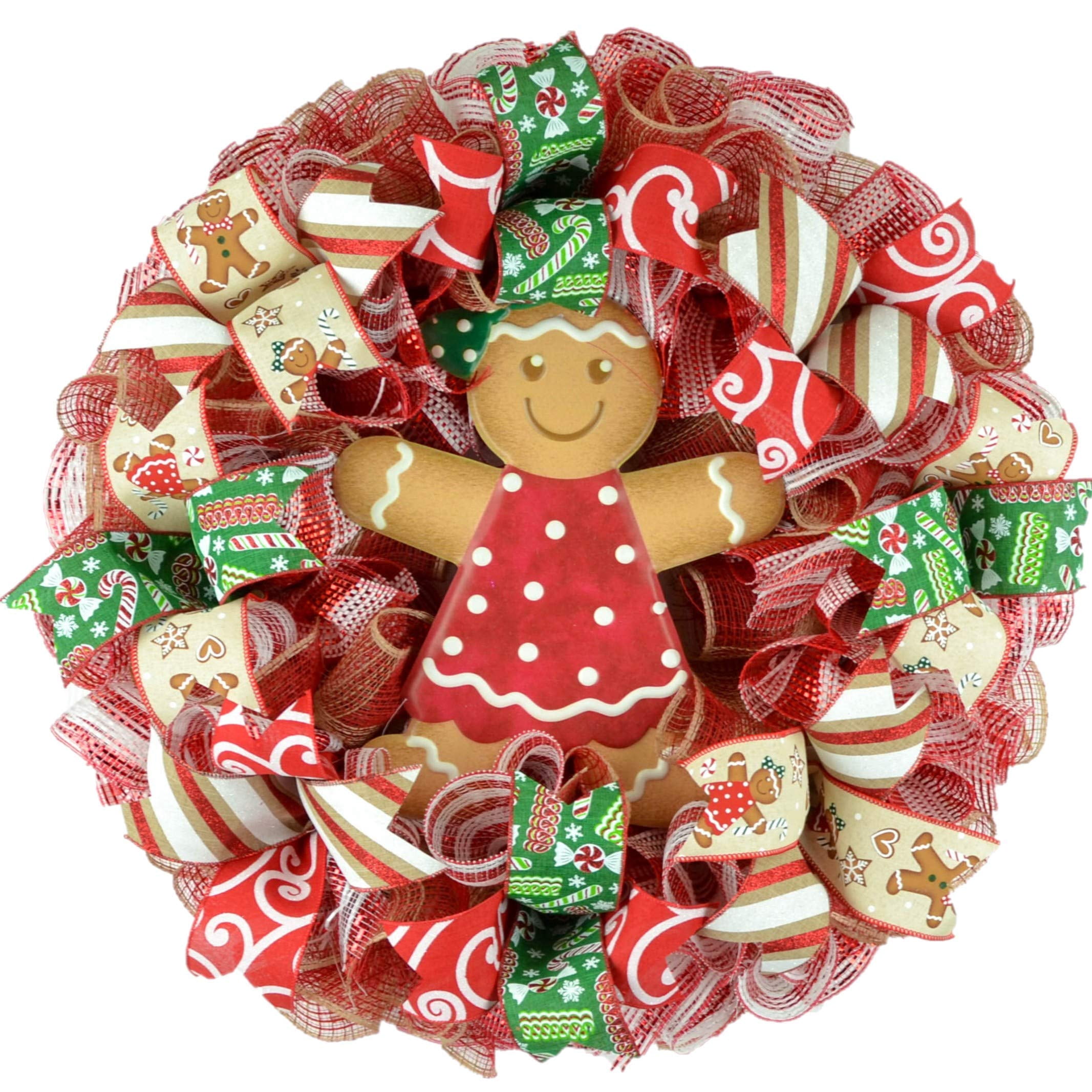 Girl Gingerbread Wreath | Outdoor Christmas Wreath | Mesh Front Door ...