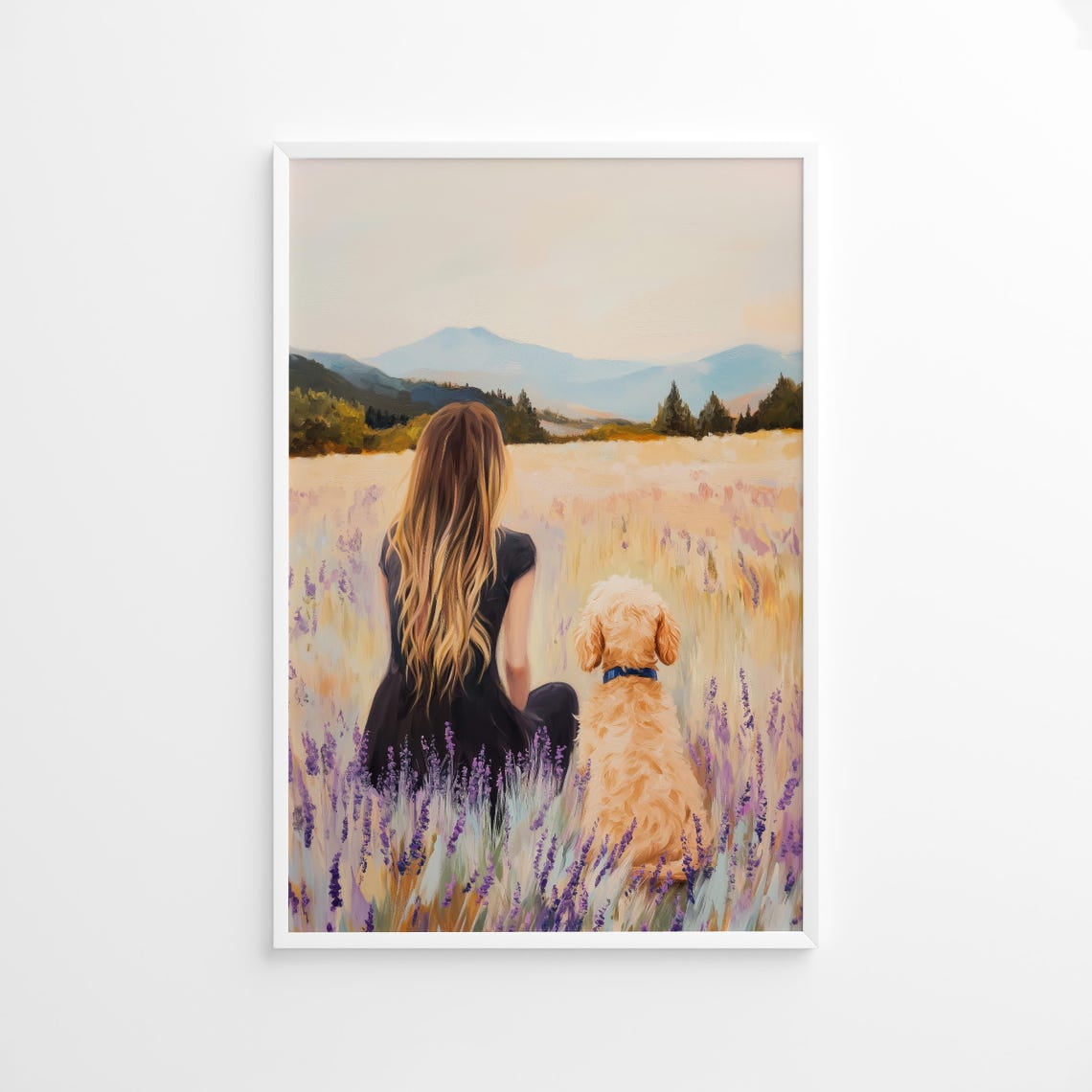 Girl And Goldendoodle Poster, Dog Lover Decor, Meadow Wall Art, Pet ...