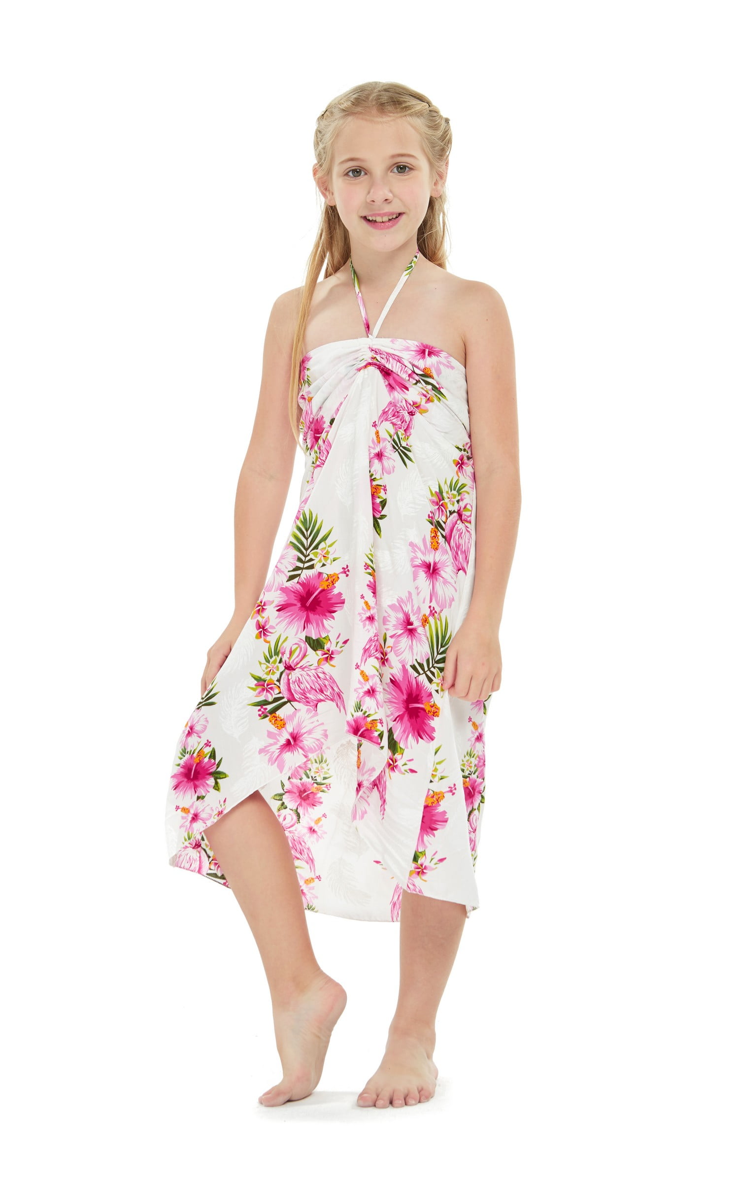 Girl Hawaiian Halter Dress in Pink Hibiscus Vine Size 8 - Walmart.com