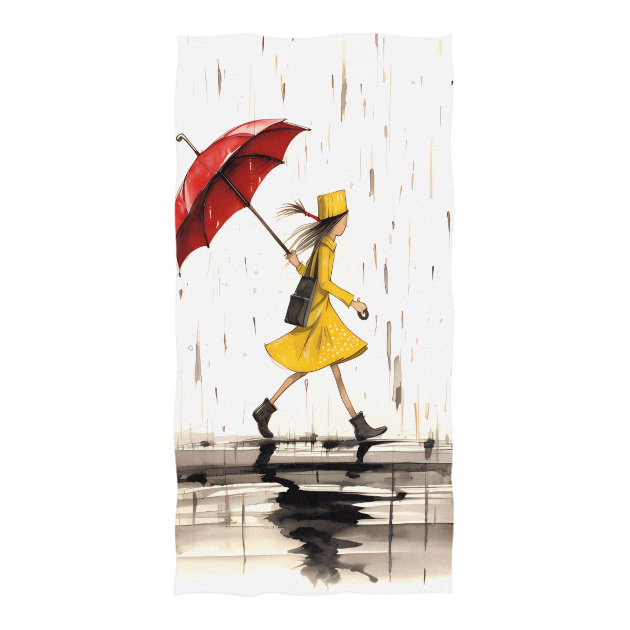Girl Hold Umbrella in Rain Beach Towel Oversized 74"x37" Pool Towels ...