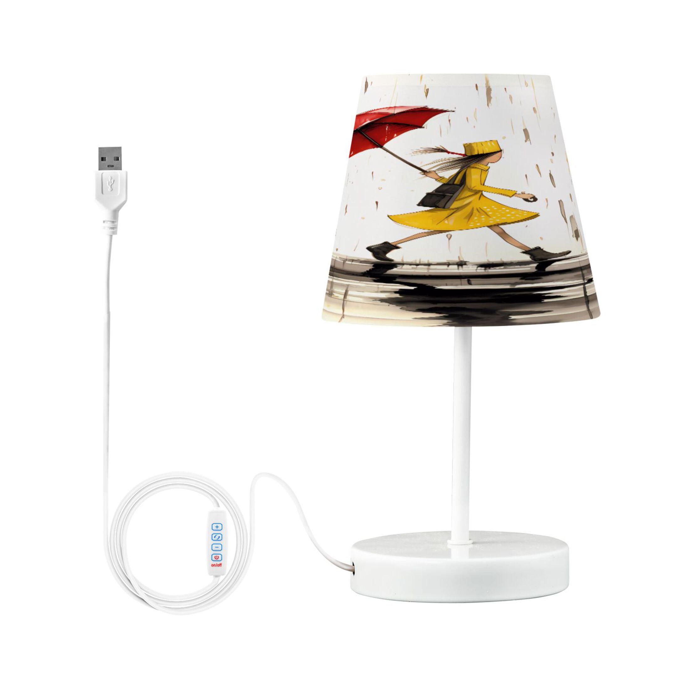 Girl Hold Umbrella in Rain Desk Lamp LED Table Nightstand Lamps with 3 ...