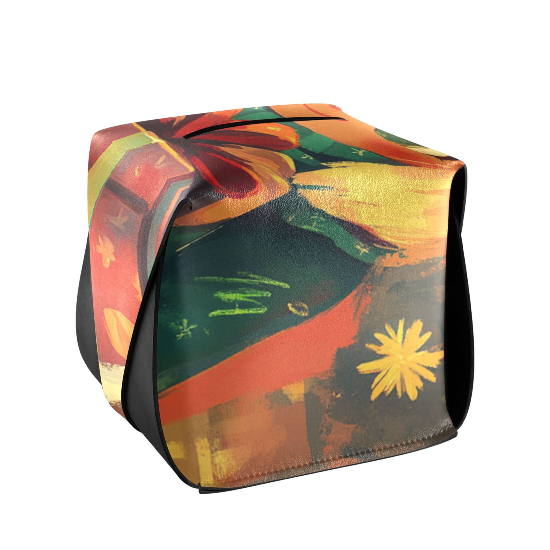 Girl Holding A Christmas Gift Tissue Box Cover Leather Square Rectangle ...