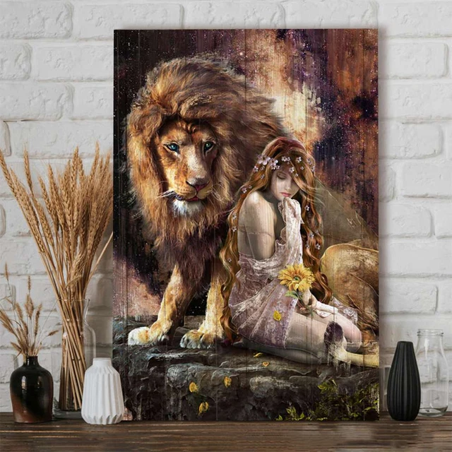 Girl Holding A Sunflower Lion Of Judah Poster Home Decor, Vintage Art ...