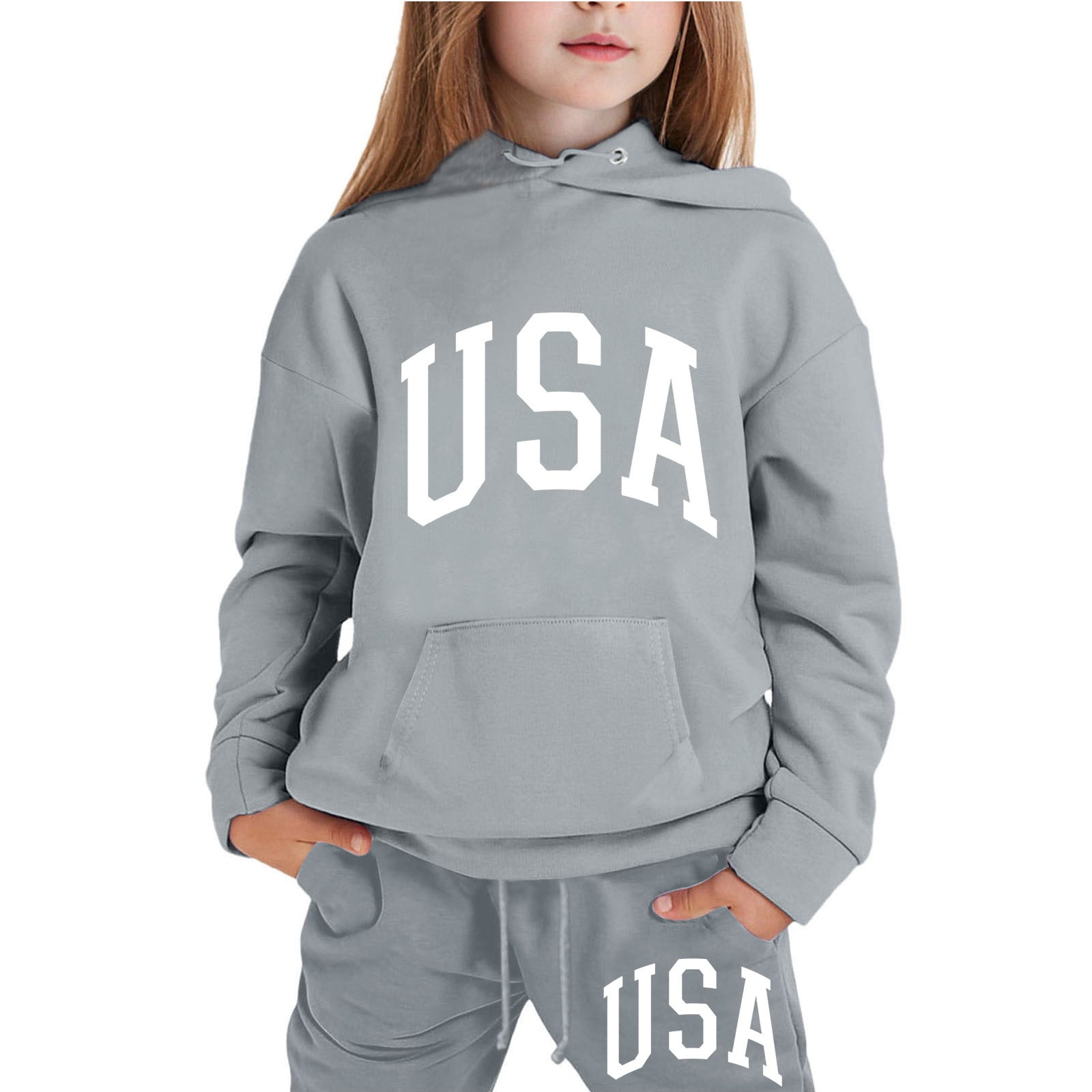 Girl Hooded Sweatshirt Set Letter Printed Long-Sleeve Girls' Active ...
