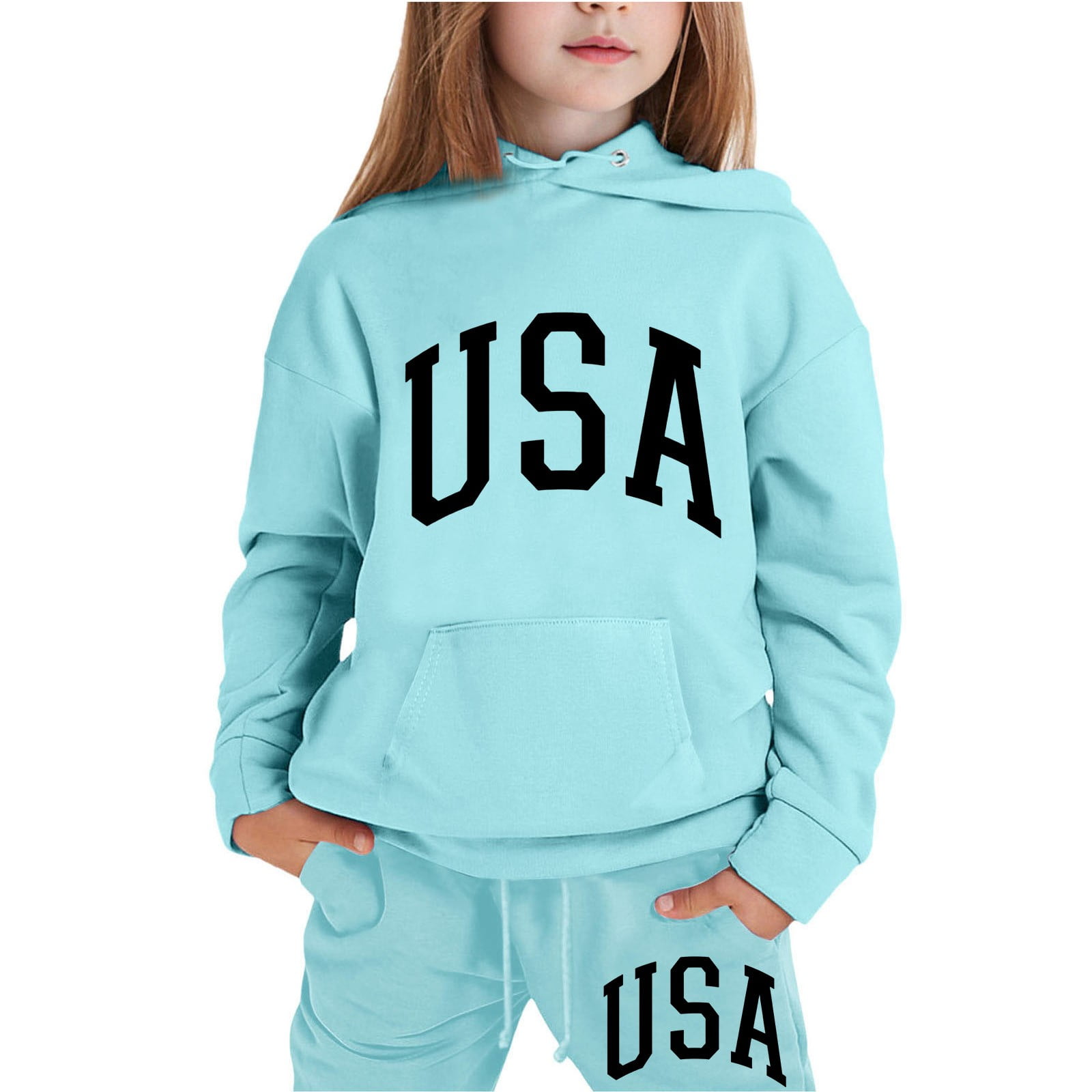 Girl Hooded Sweatshirt Set Letter Printed Long-Sleeve Girls' Active ...