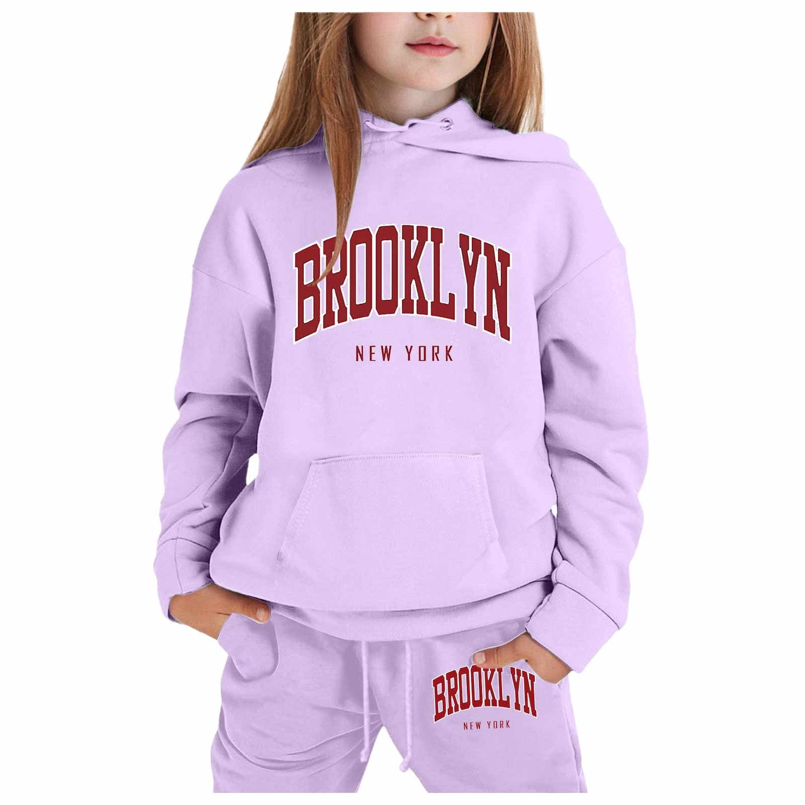 Girl Hooded Sweatshirt Set Letter Printed Long-Sleeve Girls' Active ...