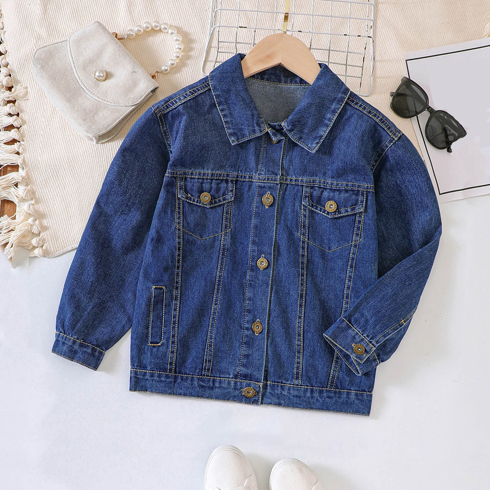 Girl Jackets Long Sleeve Jean Jacket Button Down Jacket Coat Kids ...