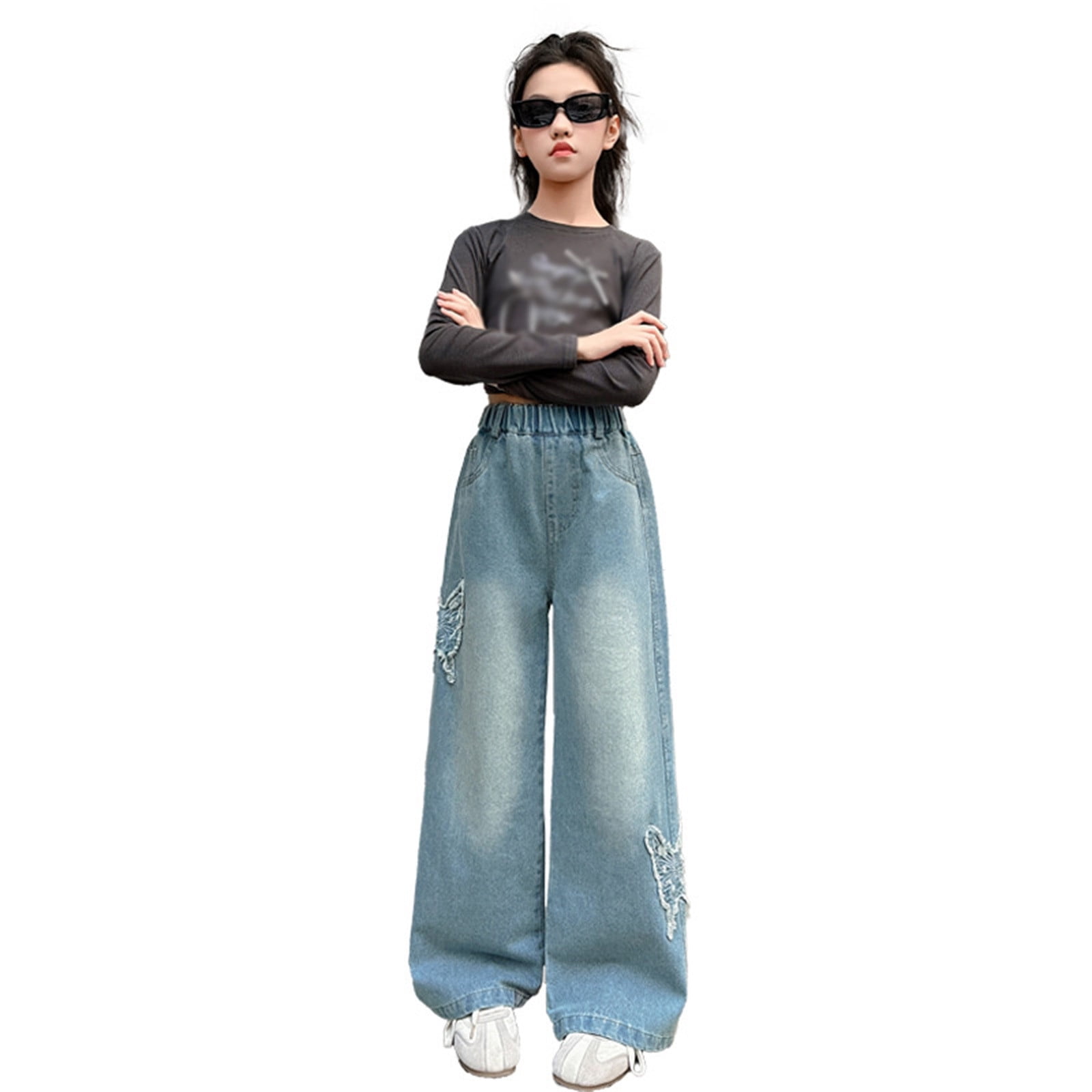 Girl Jeans Butterfly Jeans Girls Straight Leg Jeans Wide Leg Girls ...
