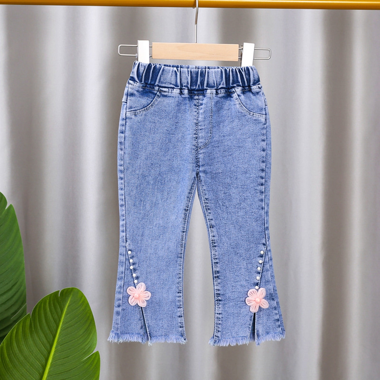 Girl Jeans Embroidered Jeans Girls Flare Leggings with Pockets High ...