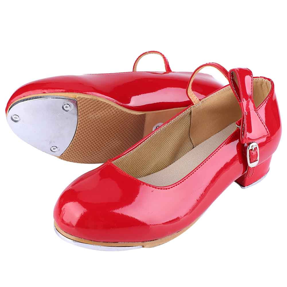 Girl Kid Tap Dance Step Dance Bright PU Leather Shoes (Red 38 ...