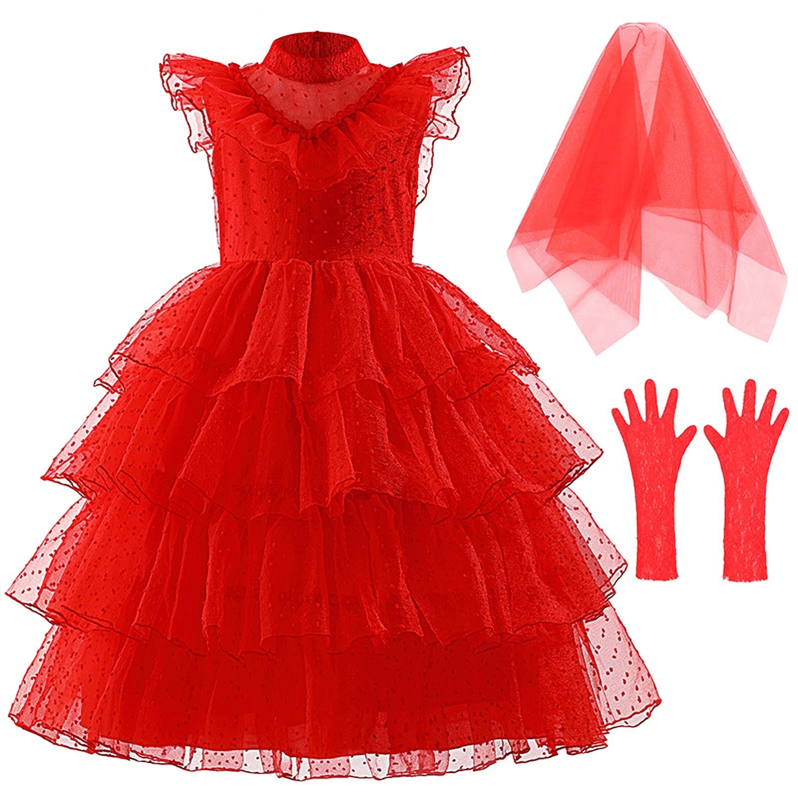 Girls Halloween Gothic Ghost Red Bride Dress Up Cosplay Costume ...