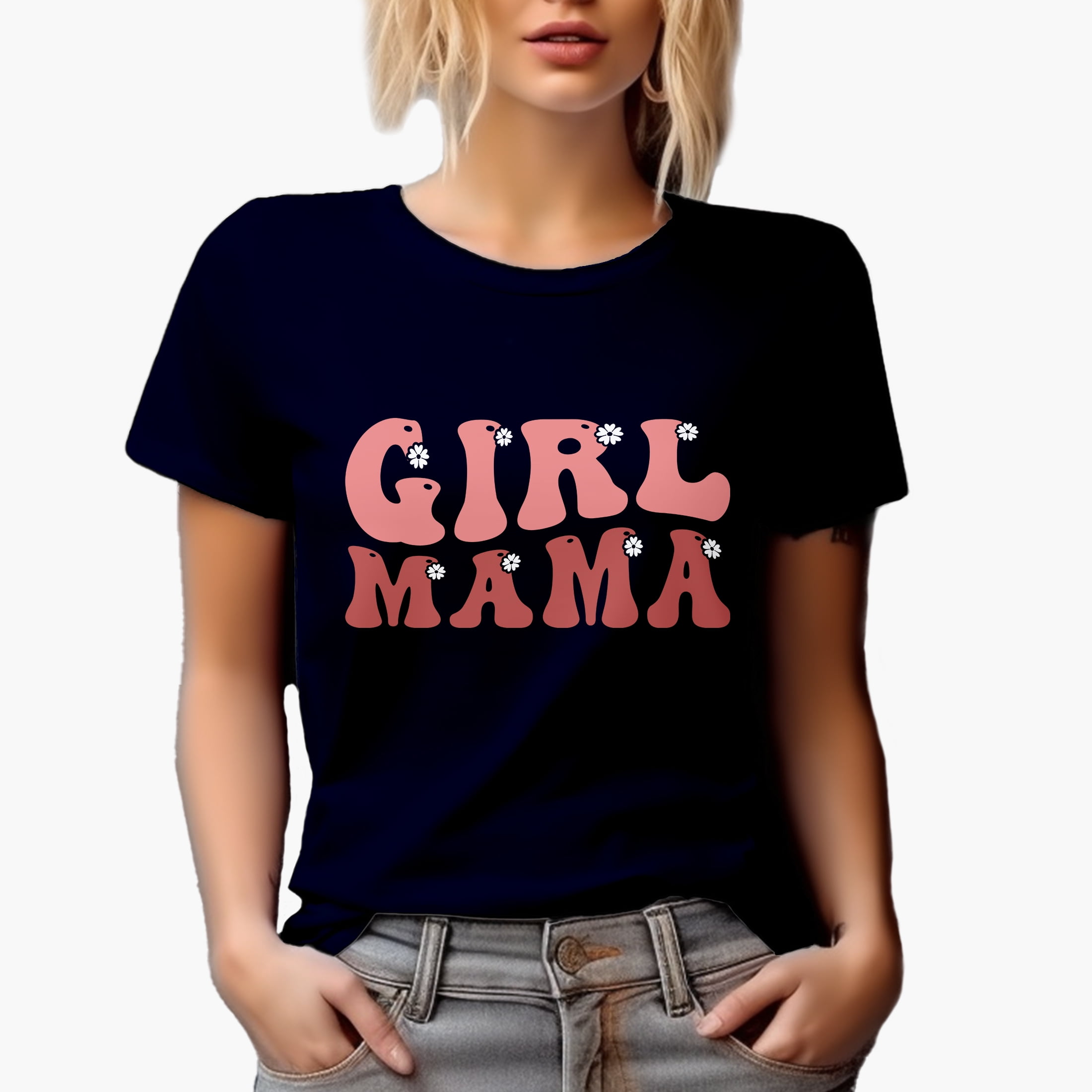 Girl Mama, Mother of Girls Themed, Groovy Retro Wavy Text Merch Gift ...