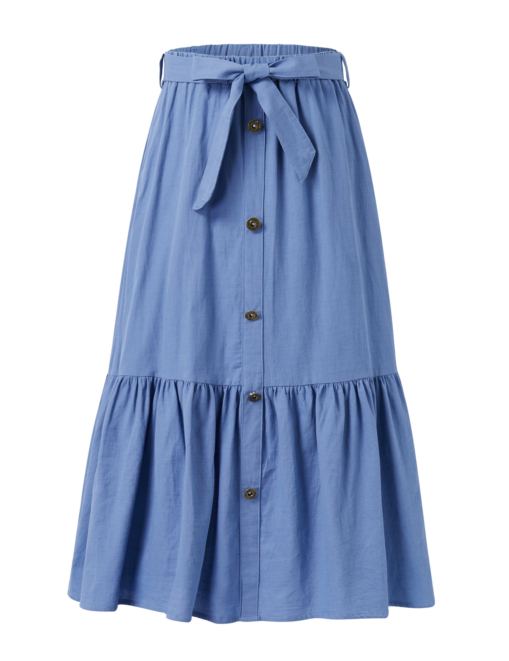 Girl Maxi Skirt High Waisted Long Skirt Ruffled A-Line Skirt with Belt ...