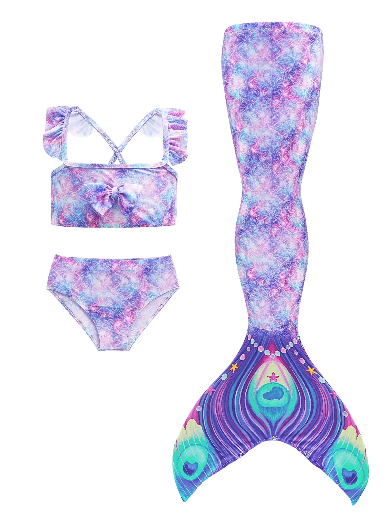 Girl Mermaid Three Piece Swimsuit Girl Peacock Swimsuit Performance ...