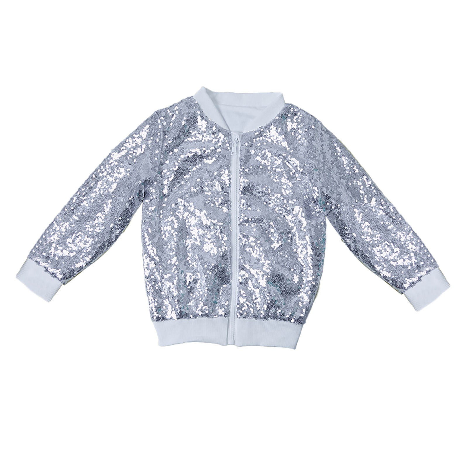 Girl Metallic Jacket Kids Toddler 𝐕arsity Jacket Zip up Sequin 𝐁omber ...